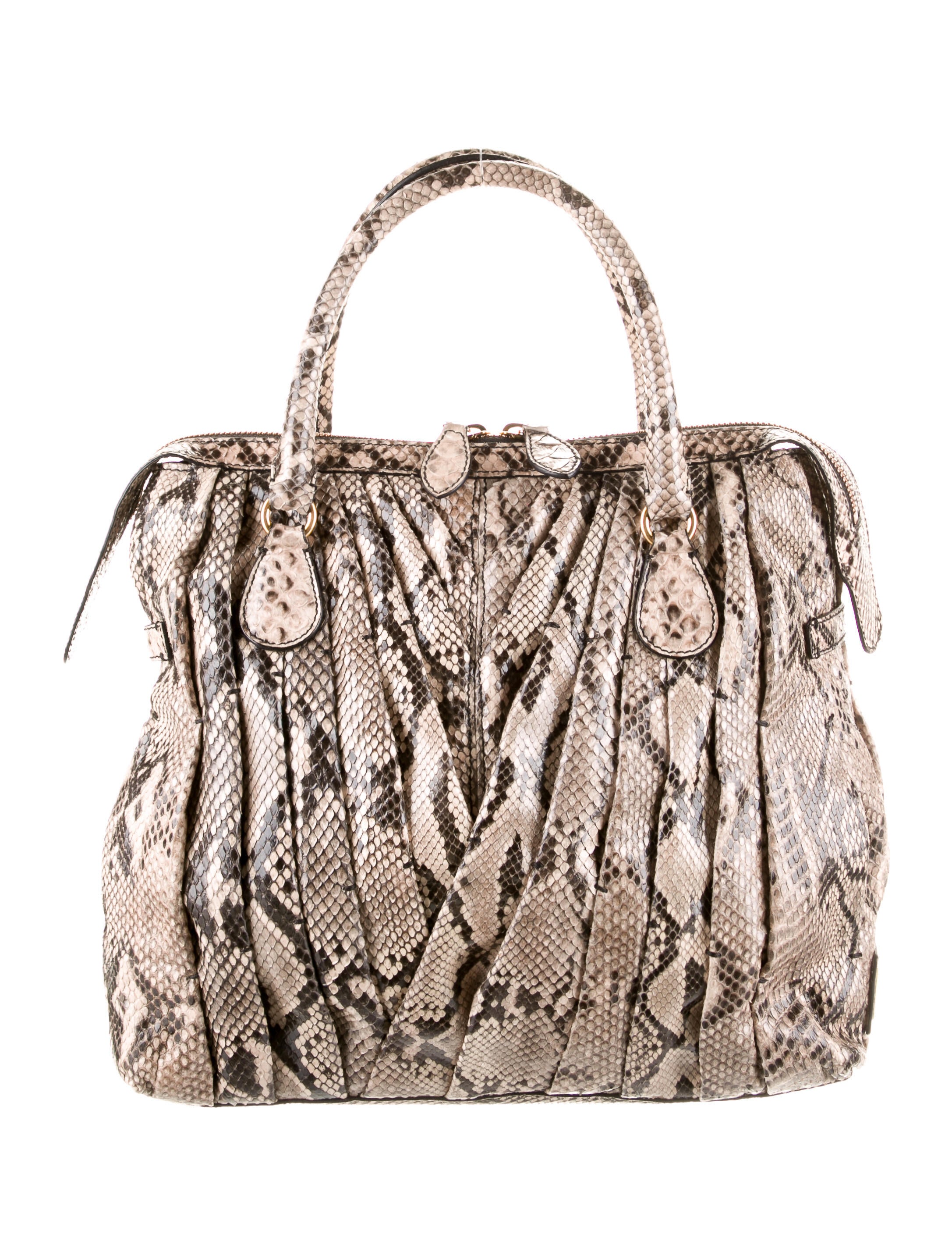 Valentino Pleated Snakeskin Tote Bag - Neutrals Totes, Handbags ...