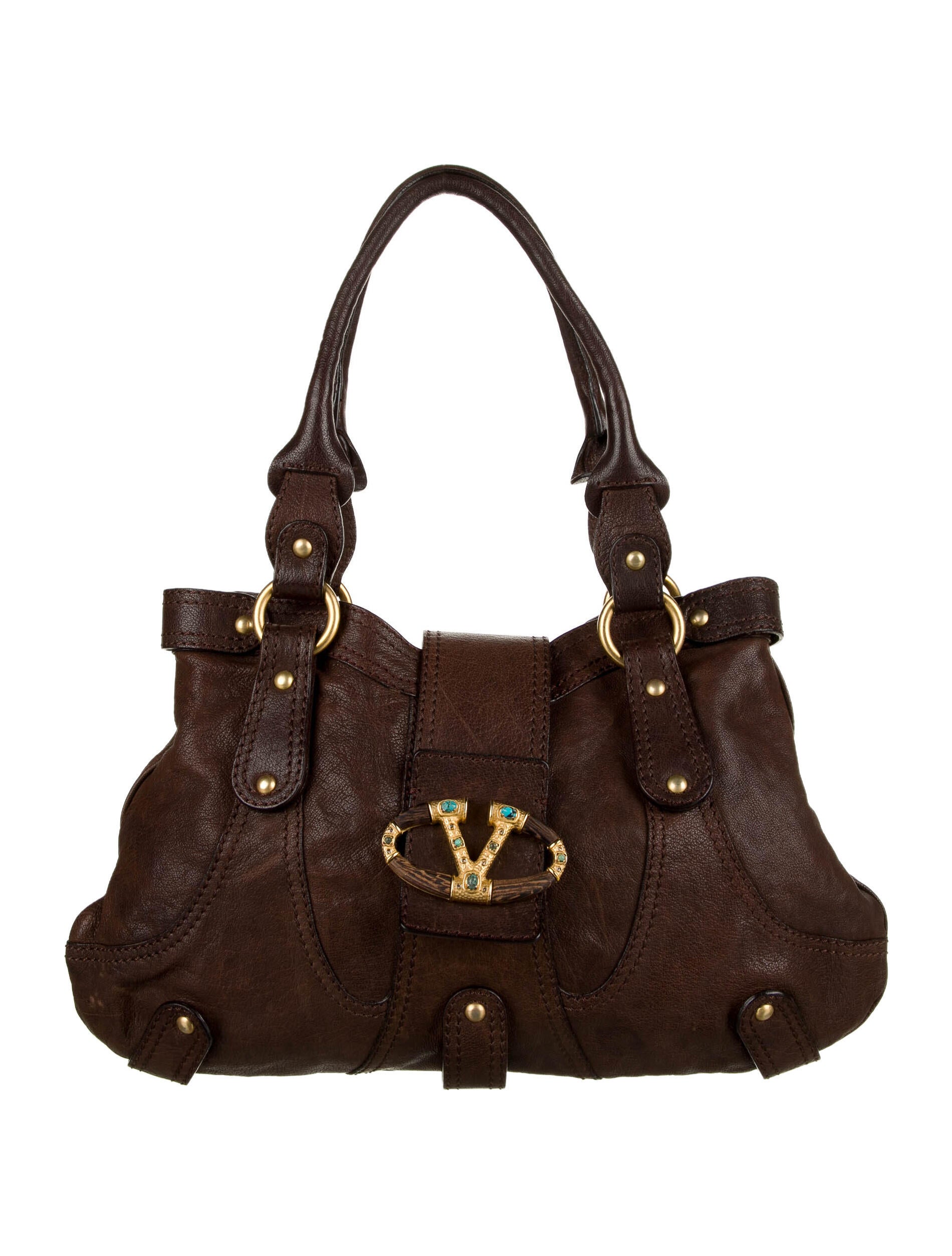 Valentino Leather Shoulder Bag - Brown Shoulder Bags, Handbags ...