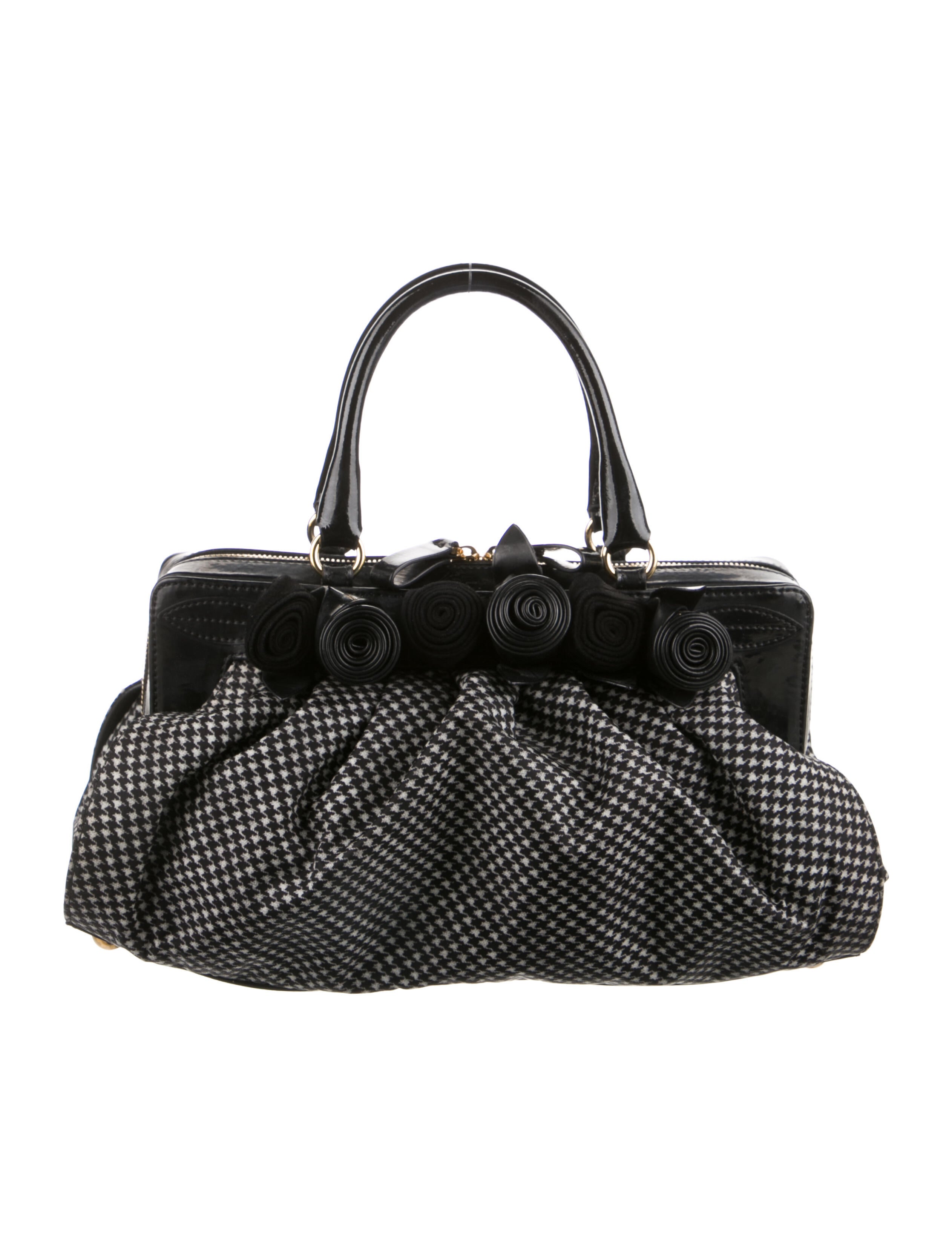Valentino Houndstooth Fleur Bag - Black Handle Bags, Handbags ...