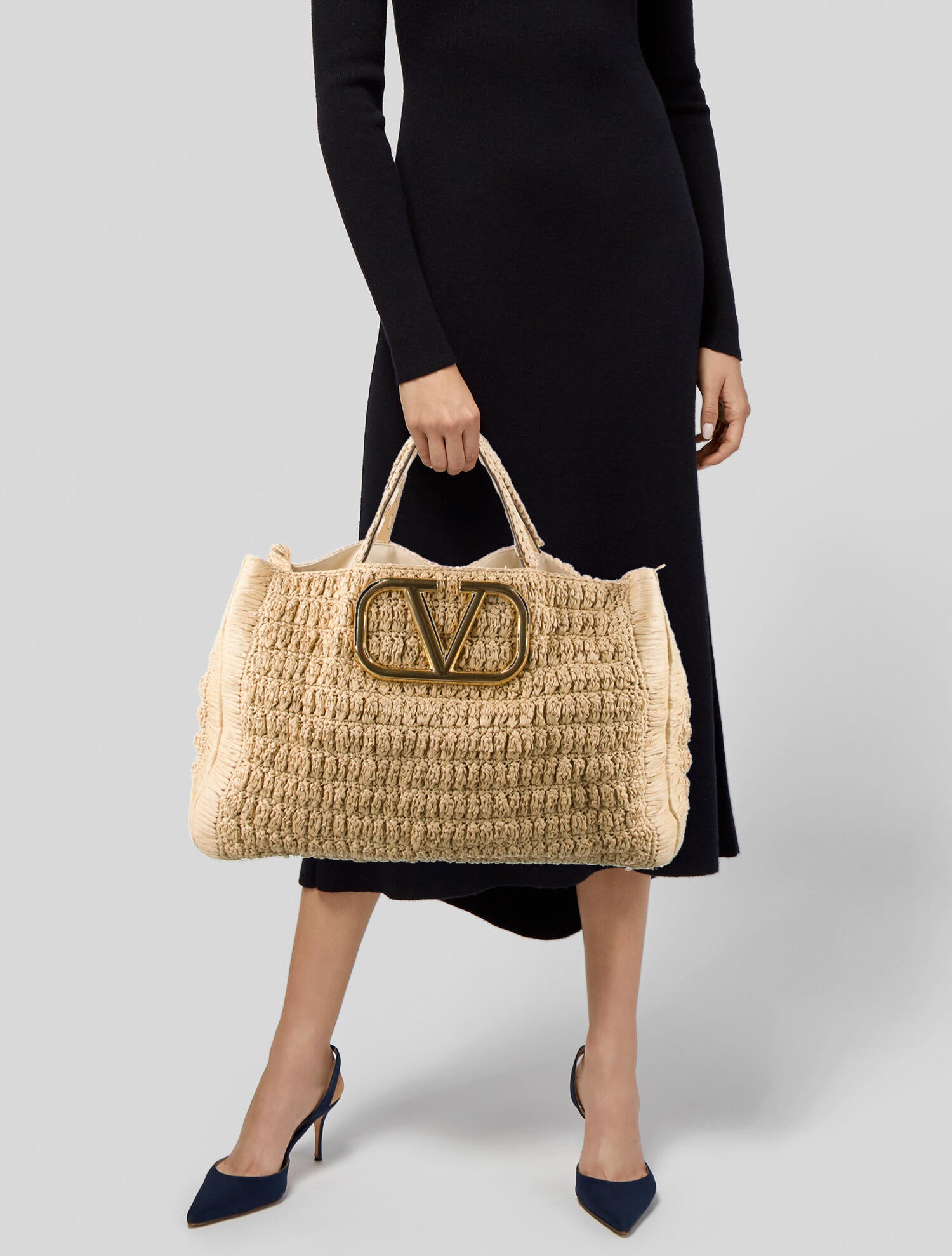Valentino Raffia Tote Bag - Neutrals Totes, Handbags - VAL354758 | The ...