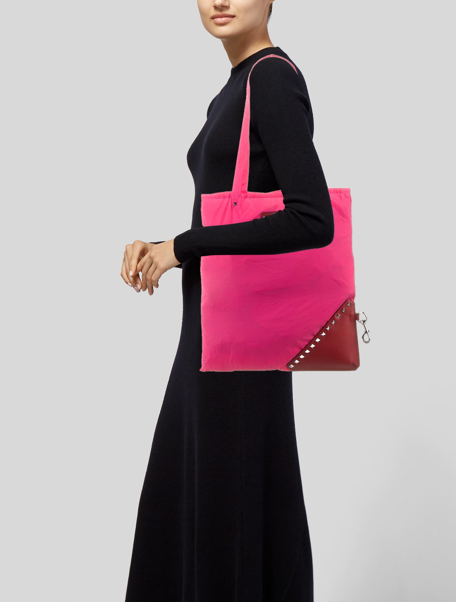 Valentino Rockstud Nylon Foldable Tote - Pink Totes, Handbags ...