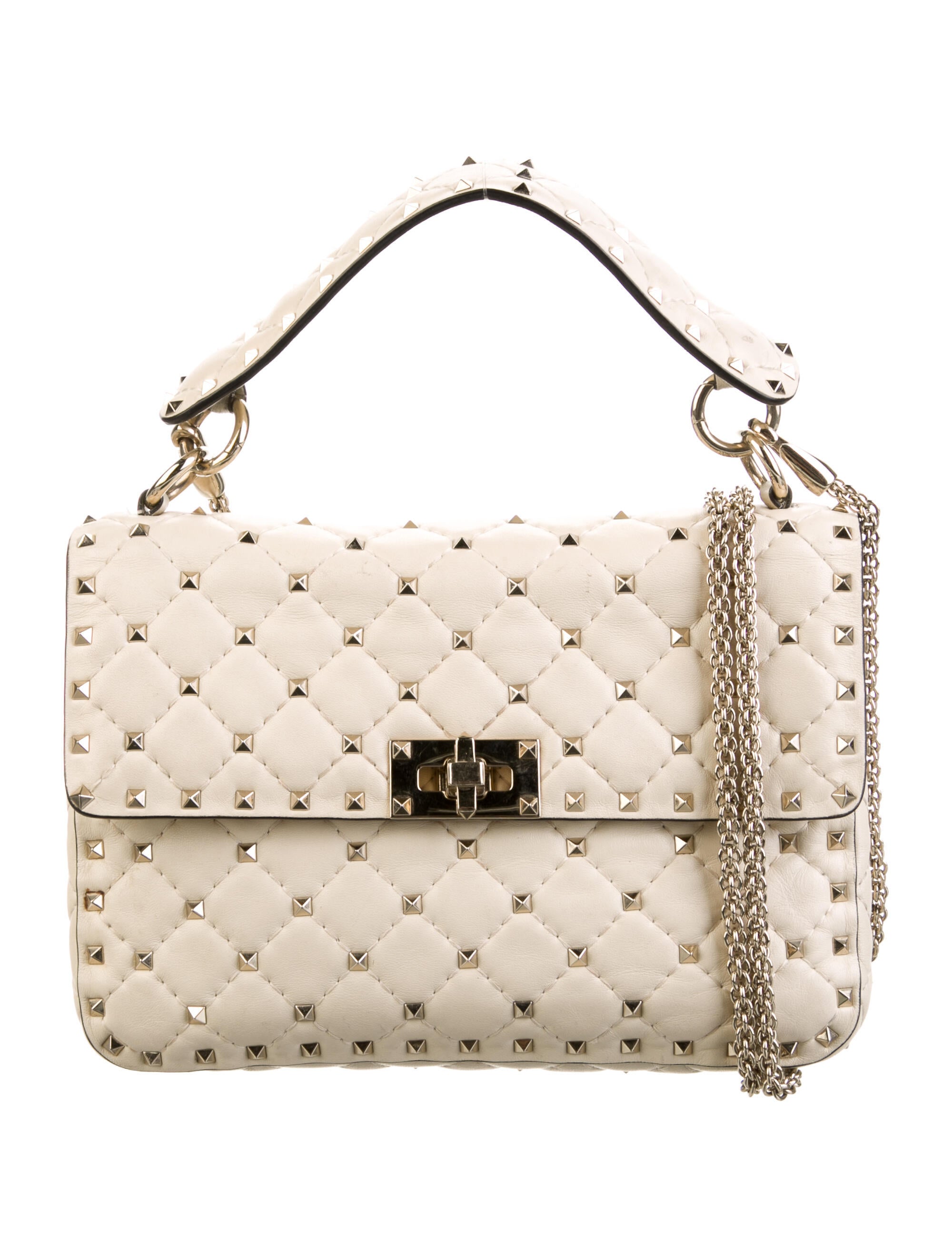 Valentino Rockstud Leather Spiked Crossbody Bag - White Crossbody Bags ...