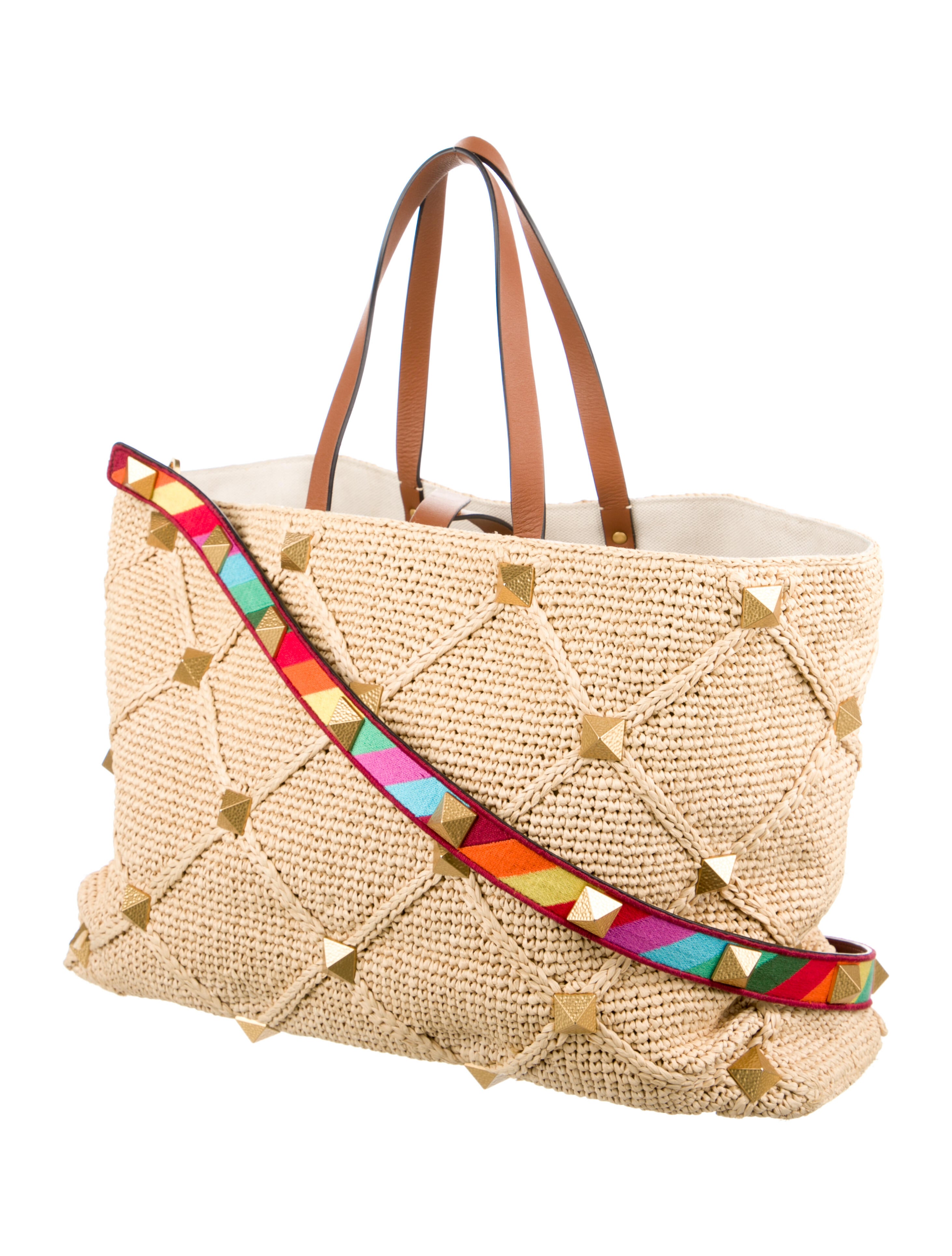 Valentino Raffia Roman Stud Tote Bag - Neutrals Totes, Handbags ...