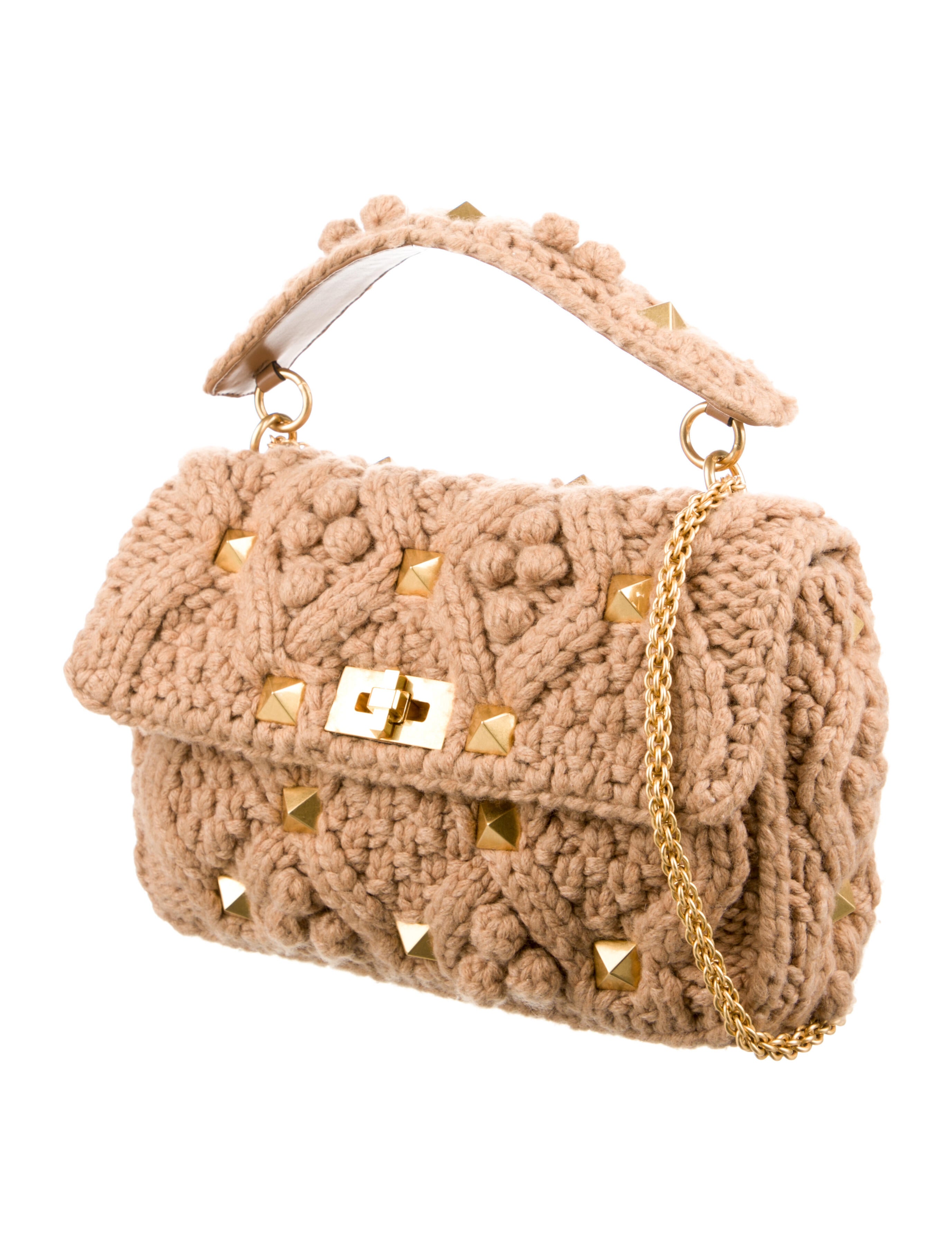 Valentino Large Roman Stud Cashmere Shoulder Bag - Neutrals Shoulder ...