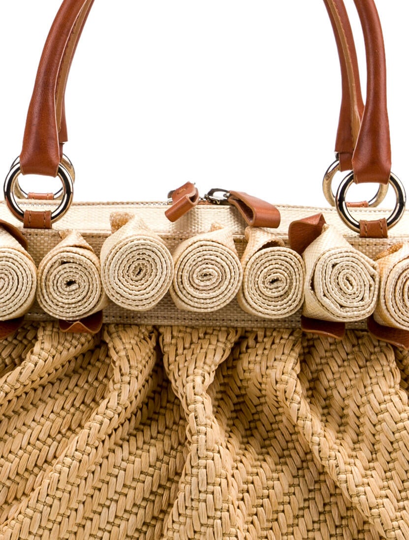 Valentino Raffia Leather-Trimmed Handle Bag - Neutrals Handle Bags ...