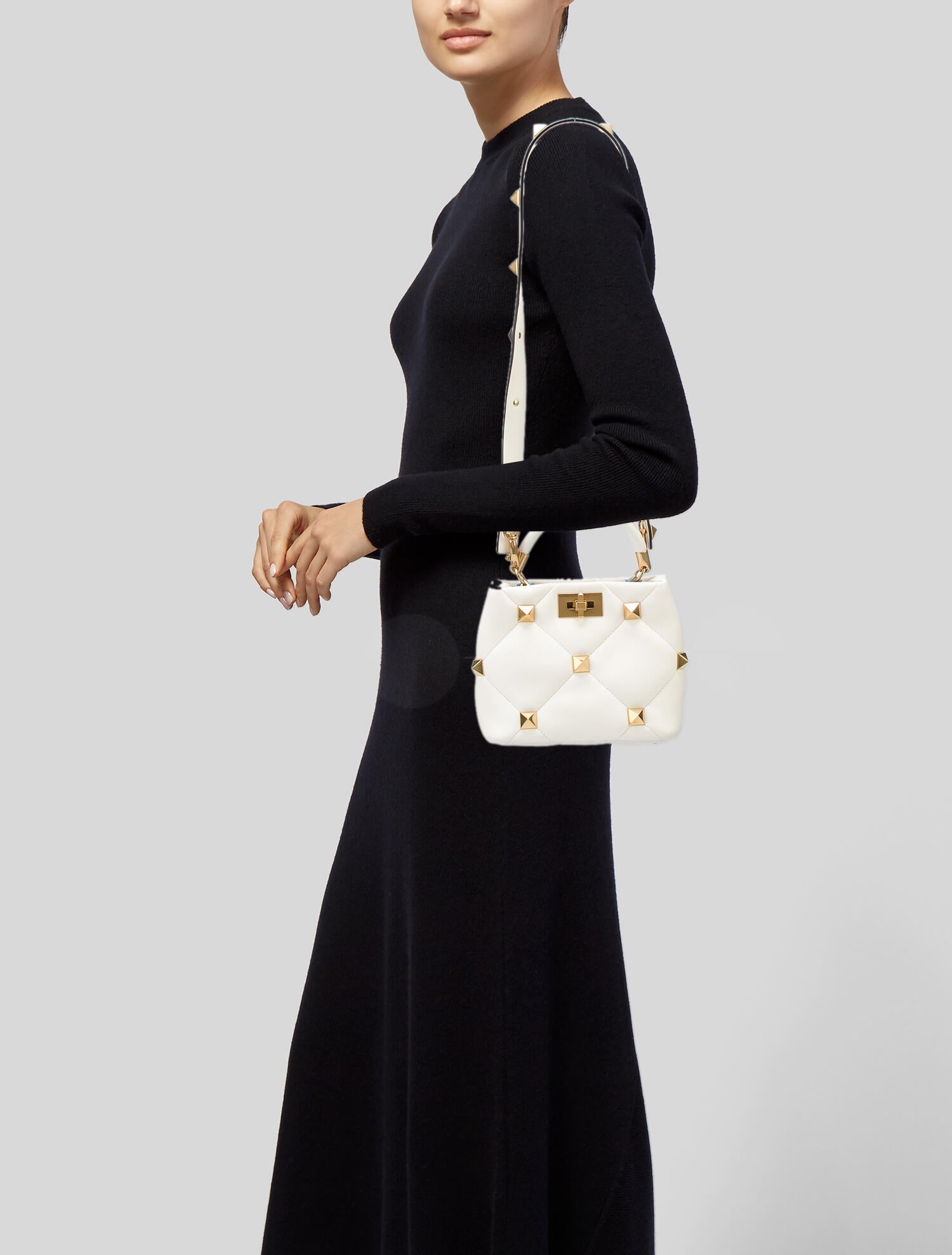 Valentino Small Roman Stud Satchel - White Handle Bags, Handbags ...