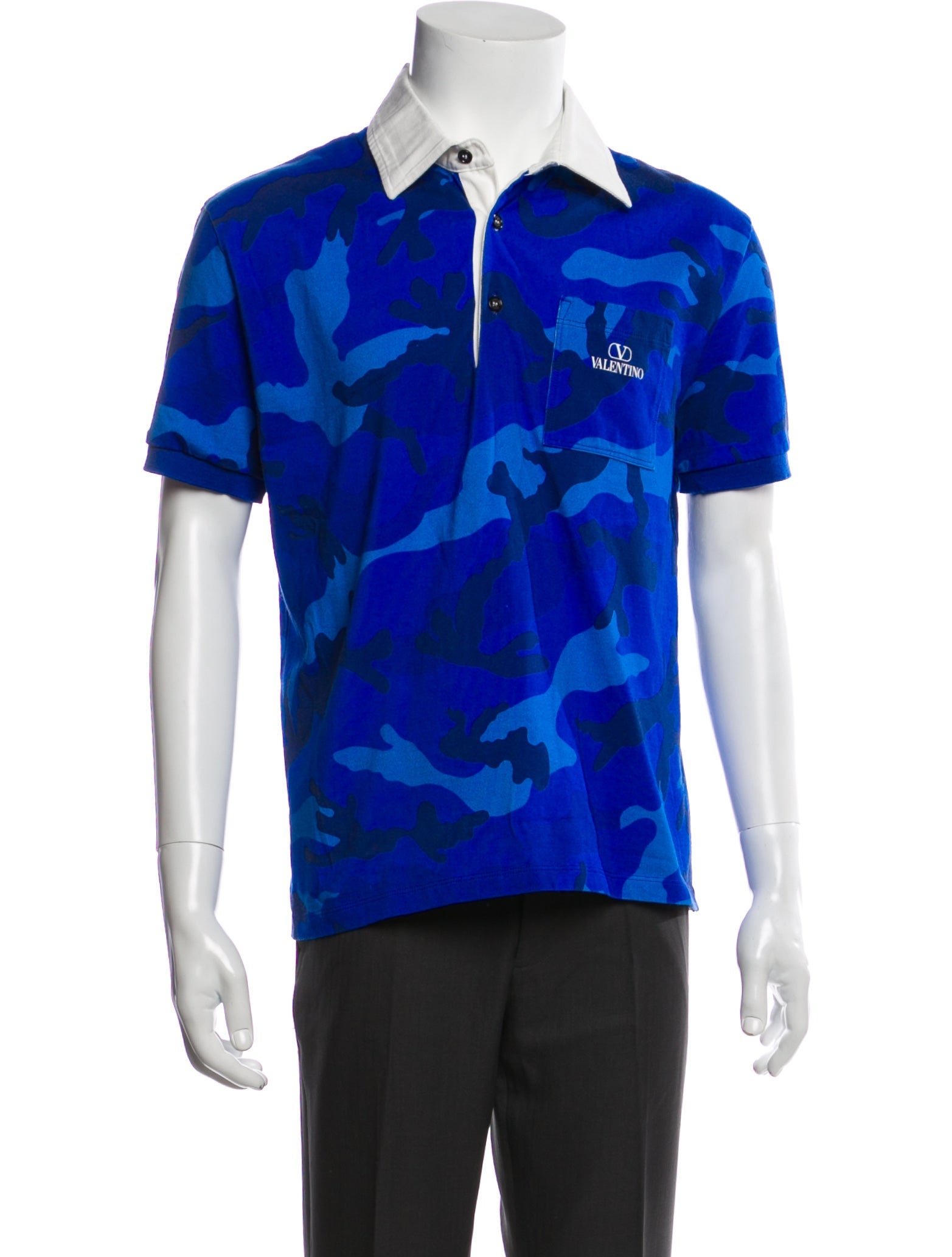 Valentino Printed Collar Polo Shirt - Blue Polos, Clothing - VAL364157 ...