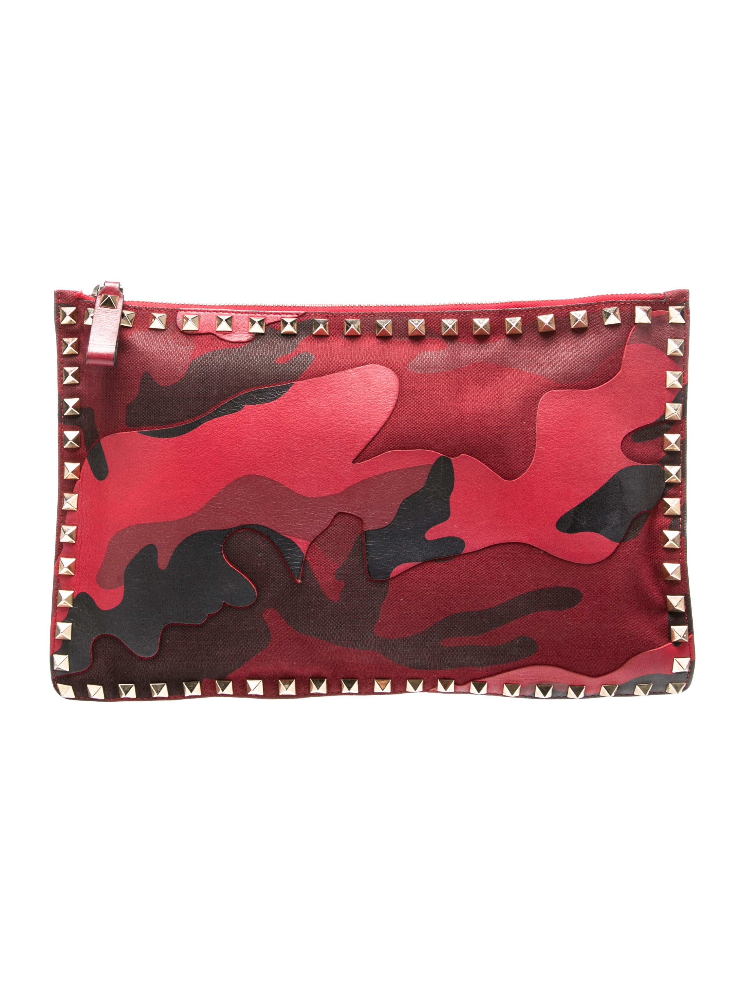 Valentino Rockstud Camouflage Clutch - Red Clutches, Handbags ...