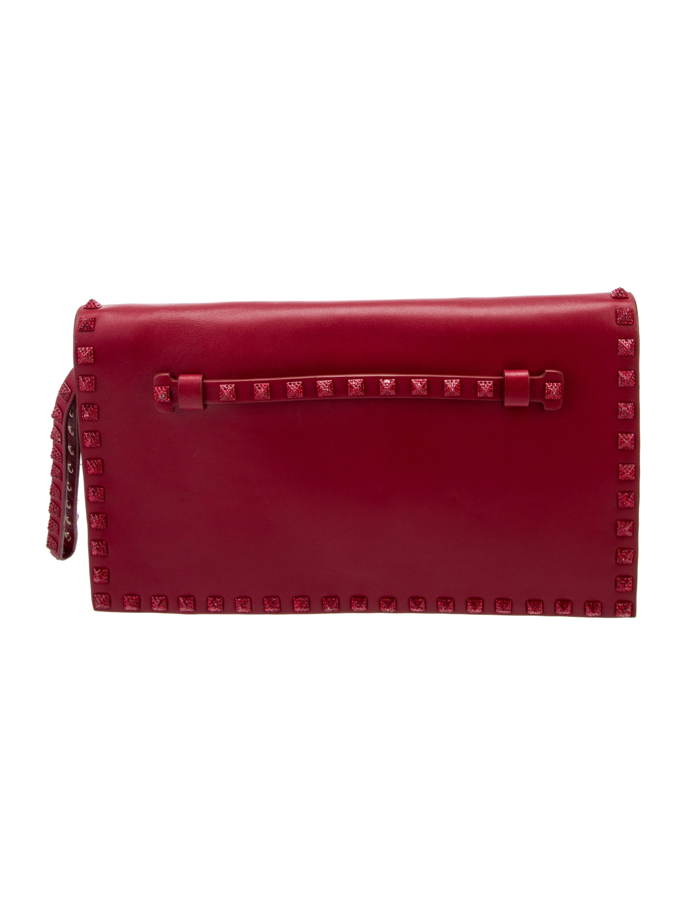 Valentino Embellished Rockstud Clutch - Red Clutches, Handbags ...