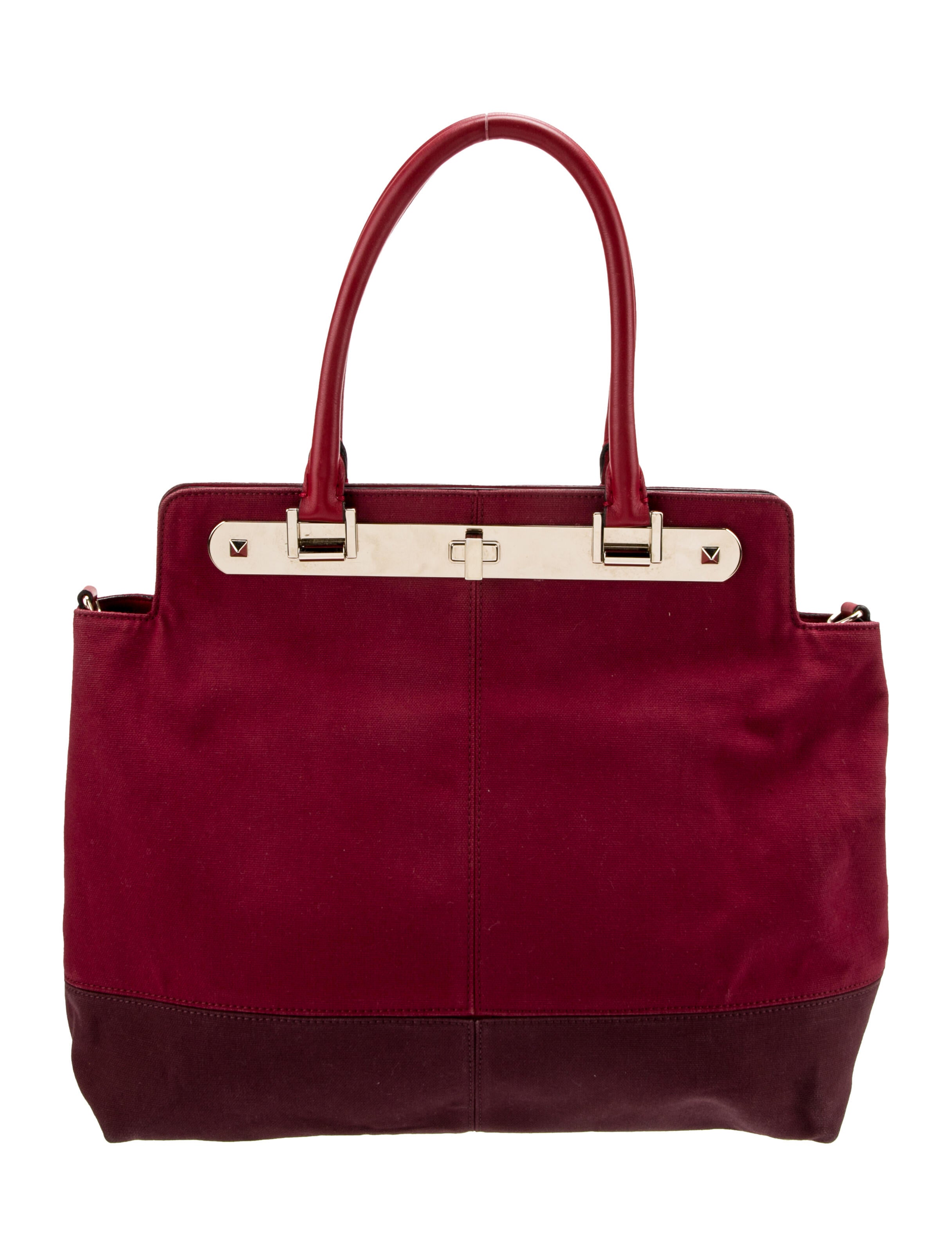 Valentino Canvas Leather-Trimmed Handle Bag - Burgundy Handle Bags ...