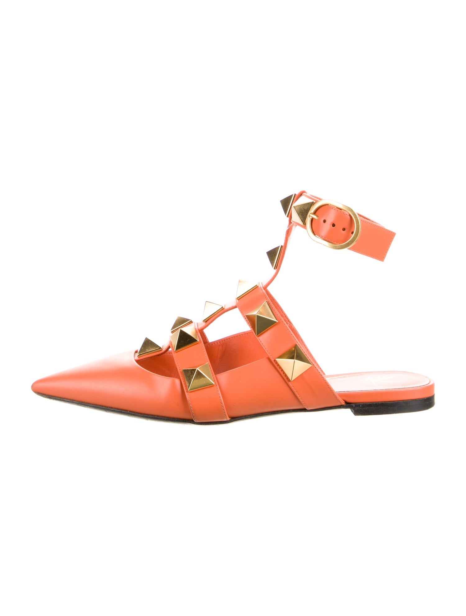 Valentino Rockstud Accents Leather Mules - Orange Flats, Shoes ...