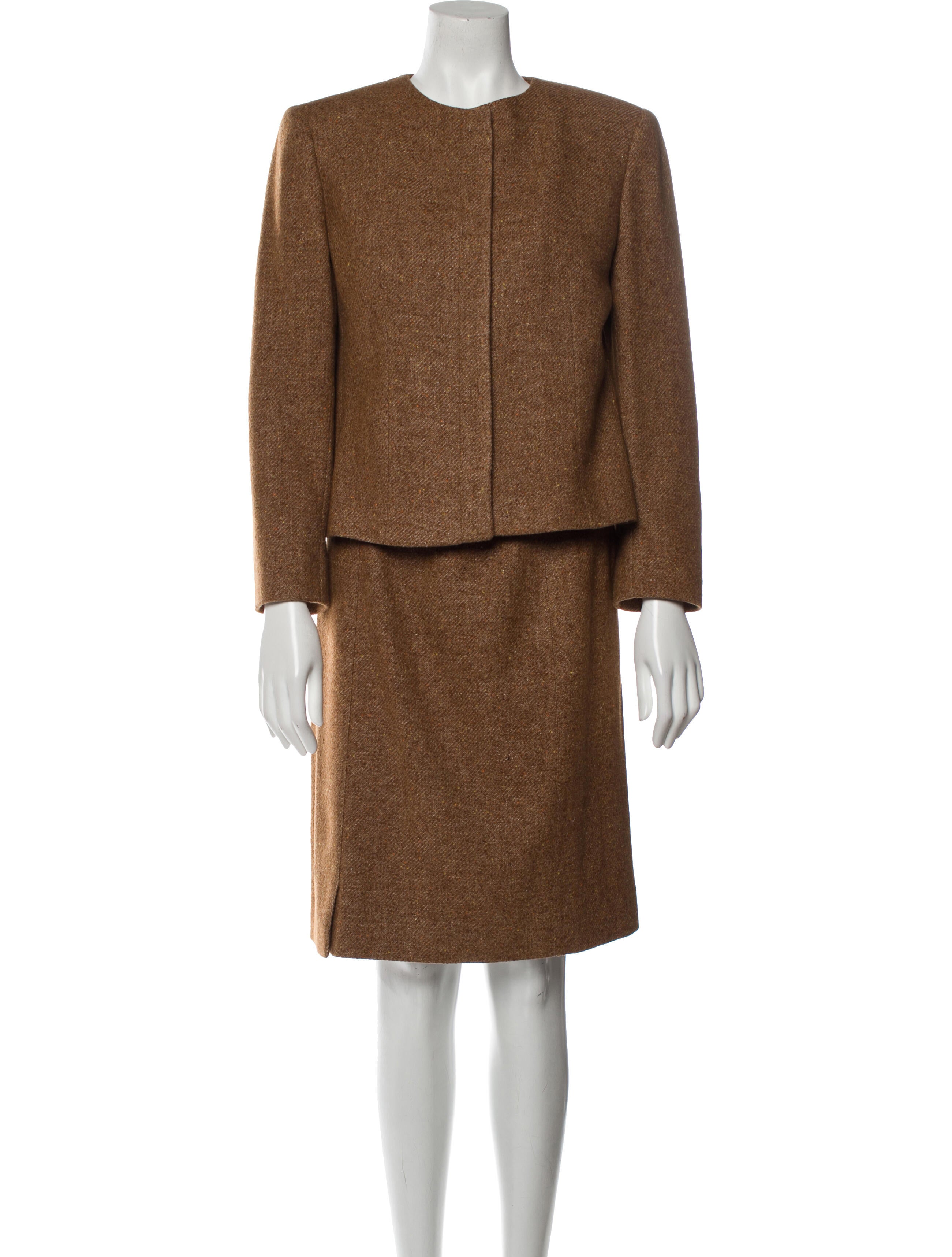 Valentino Virgin Wool Printed Skirt Suit - Brown Suits and Sets ...