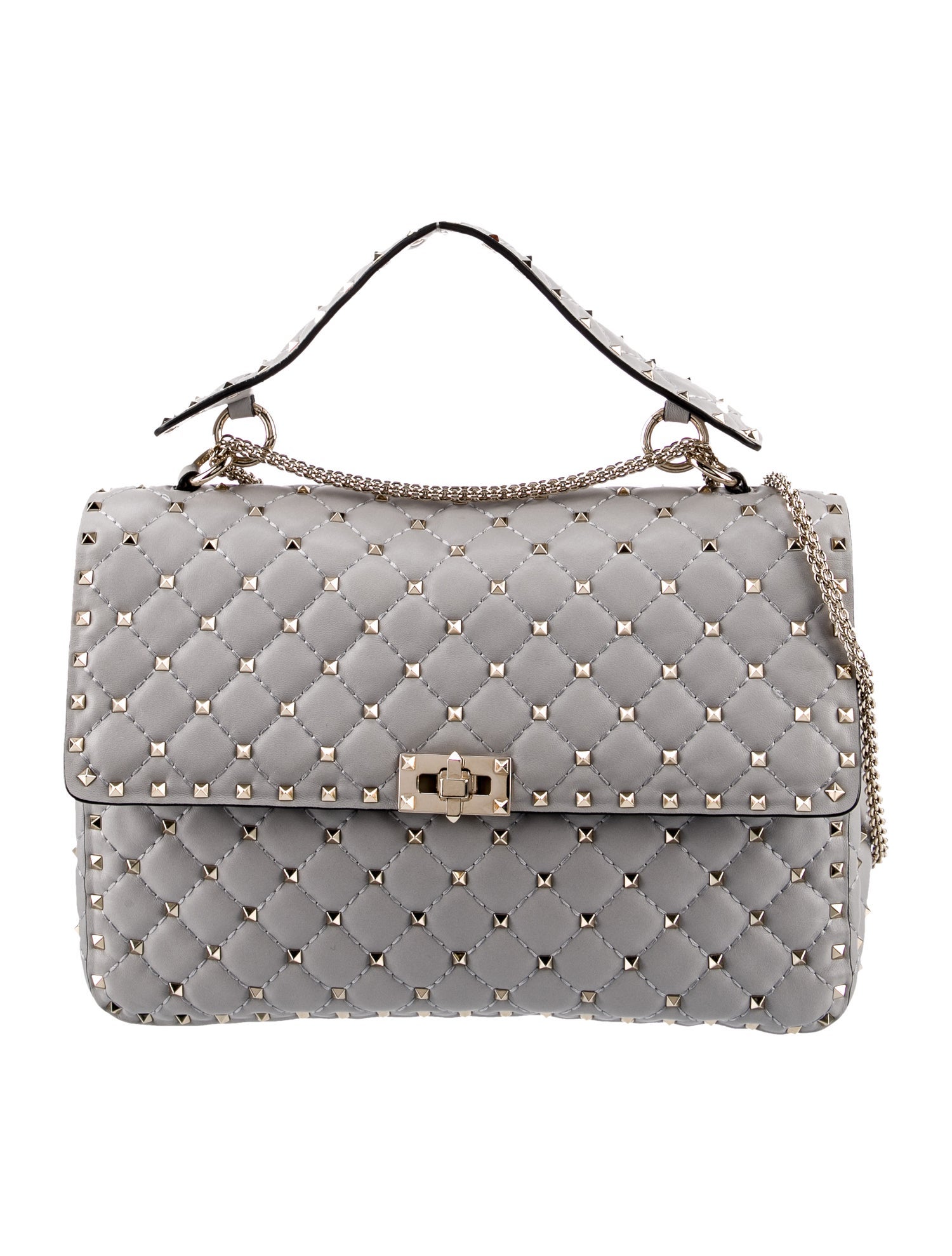 Valentino Rockstud Spike Handle Bag - Grey Handle Bags, Handbags ...