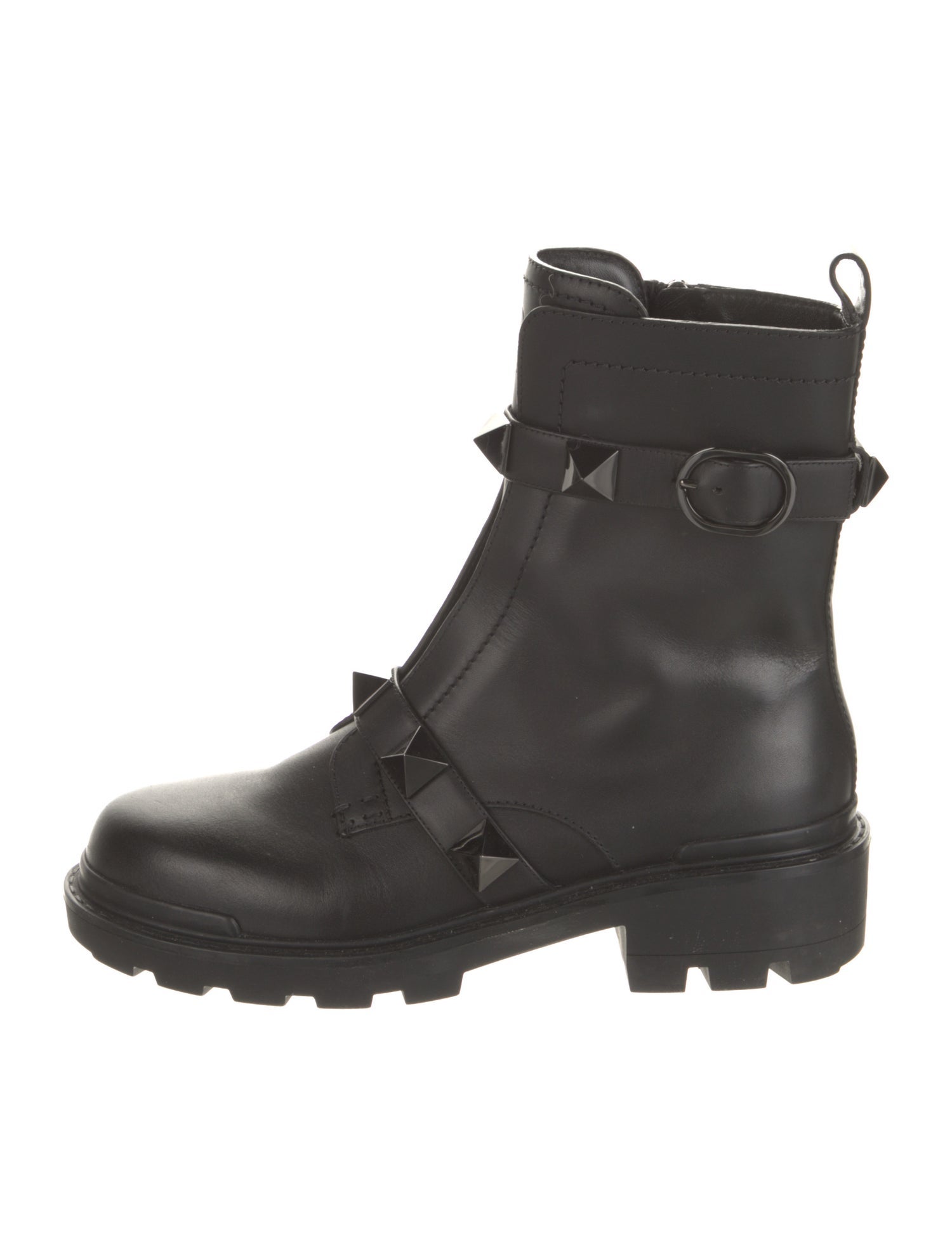 Valentino Rockstud Accents Leather Combat Boots - Black Boots, Shoes ...