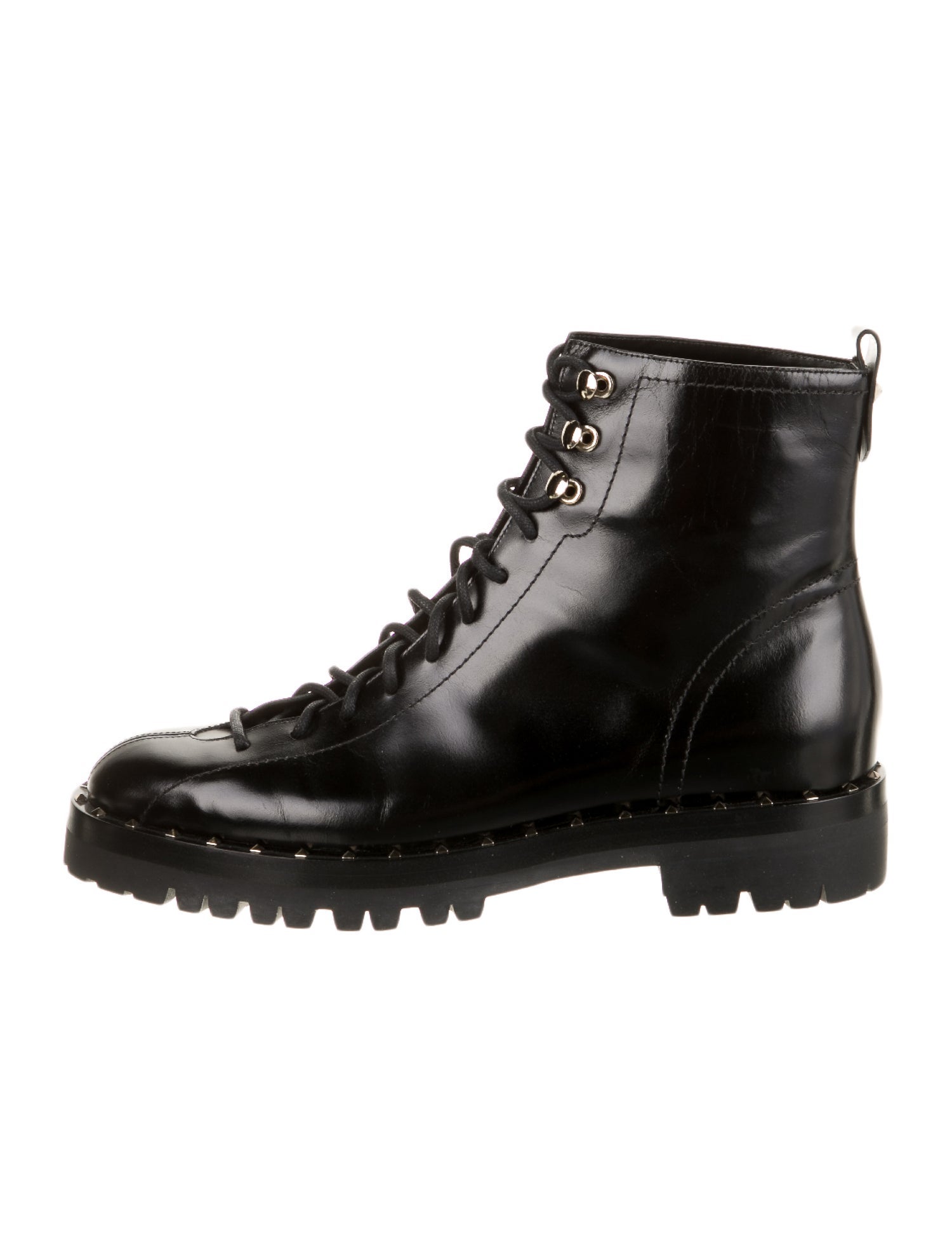 Valentino Rockstud Accents Leather Combat Boots - Black Boots, Shoes ...