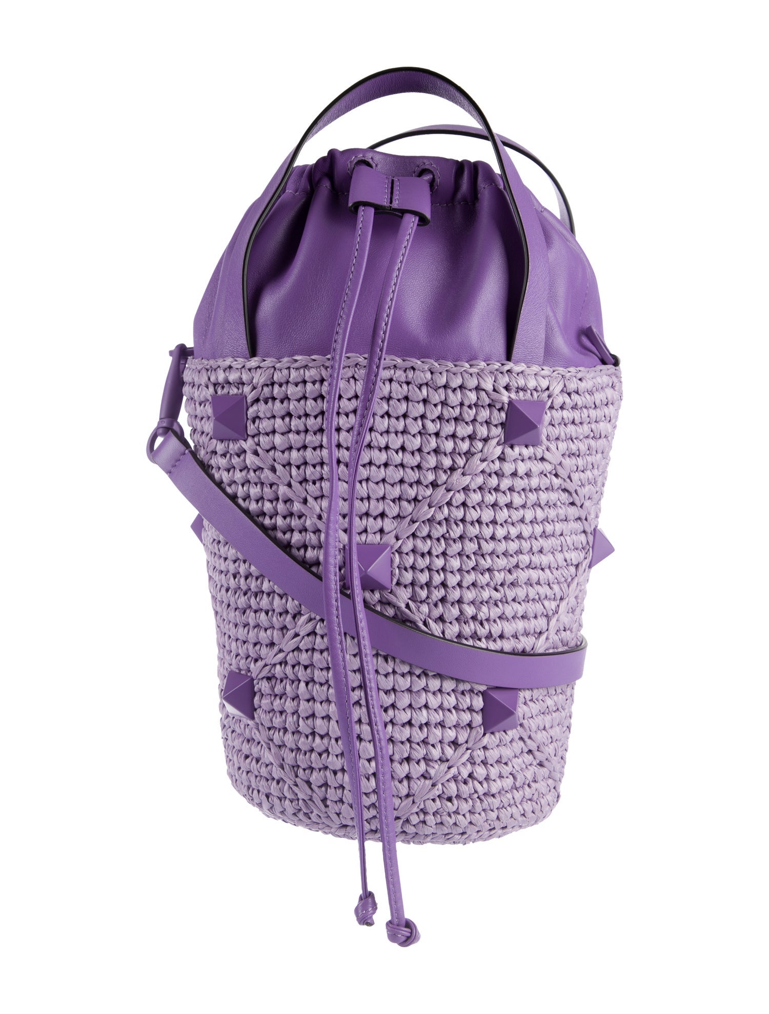 Valentino Straw Coated Leather Trimmed Bucket Bag - Pink Bucket Bags ...