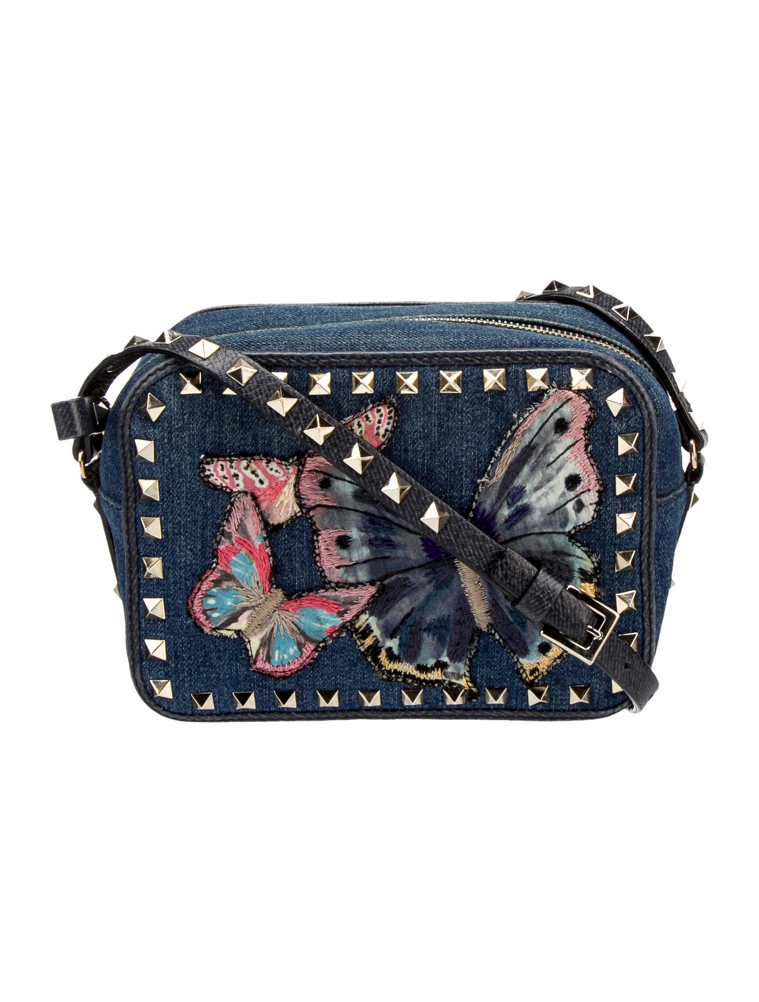 Valentino Denim Rockstud Butterfly Crossbody Bag - Blue Crossbody Bags ...