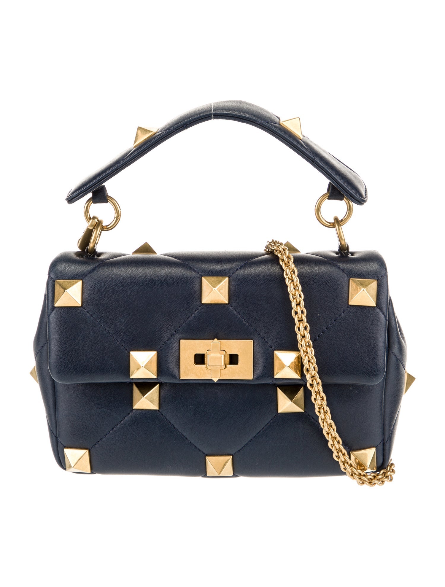 Valentino Leather Roman Stud Handle Bag - Blue Handle Bags, Handbags ...