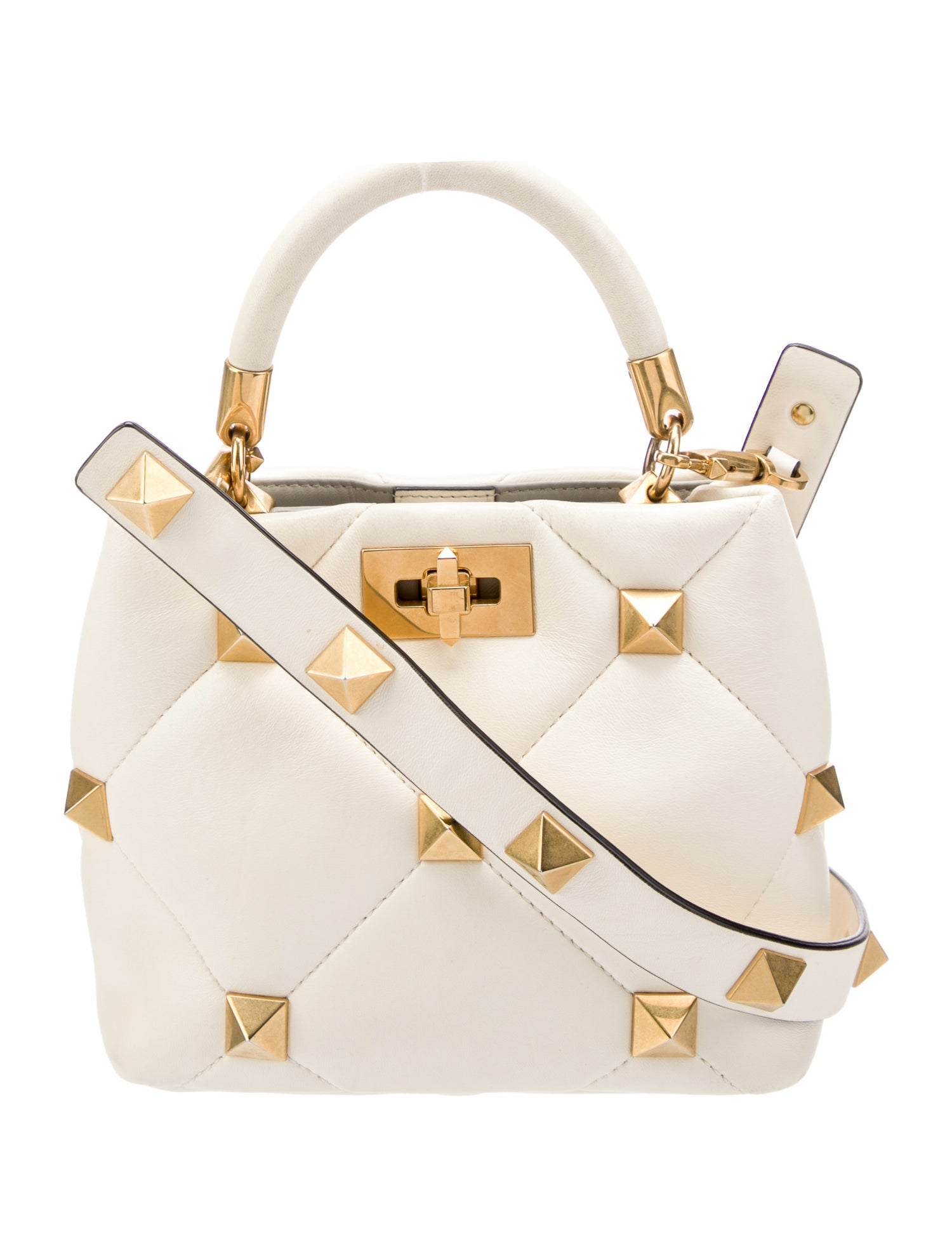 Valentino Leather Roman Stud Handle Bag - White Handle Bags, Handbags ...