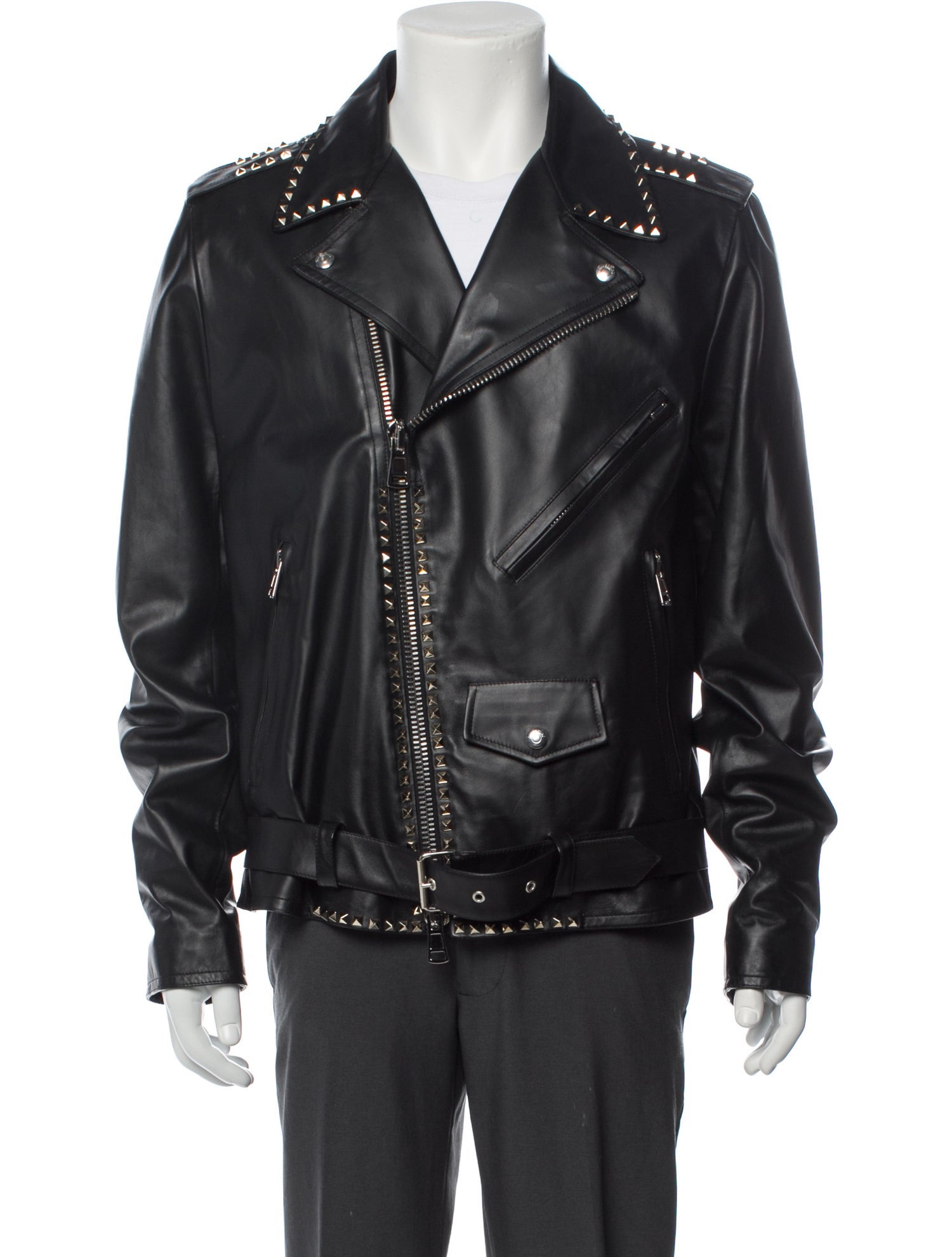Valentino Calf Leather Moto Jacket - Black Outerwear, Clothing ...