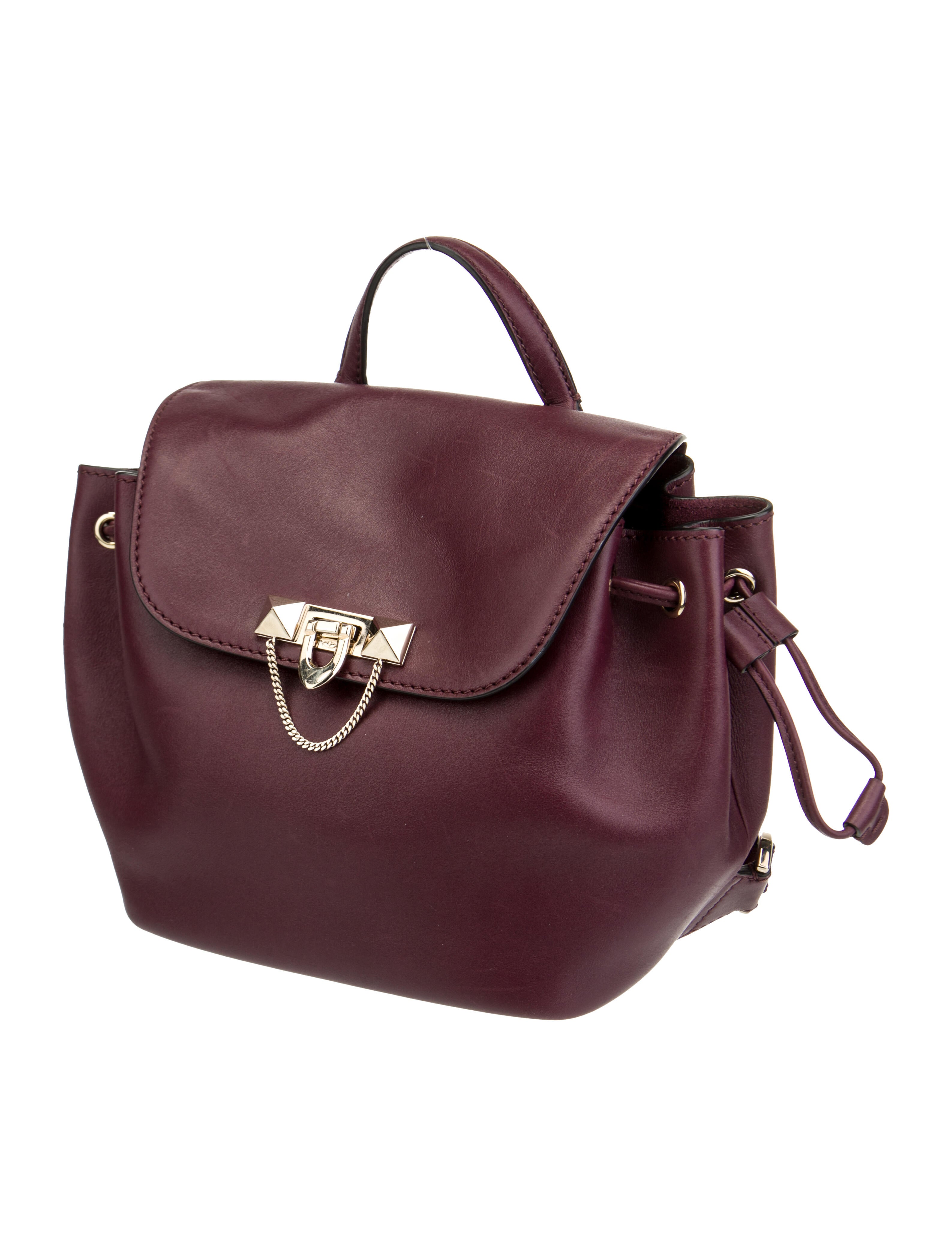 Valentino Leather Rockstud Backpack - Burgundy Backpacks, Handbags ...