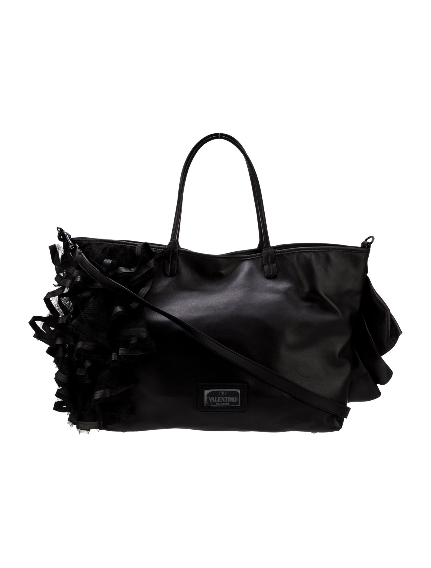 Valentino Ruffled Leather Tote Bag w/Tags - Black Totes, Handbags ...