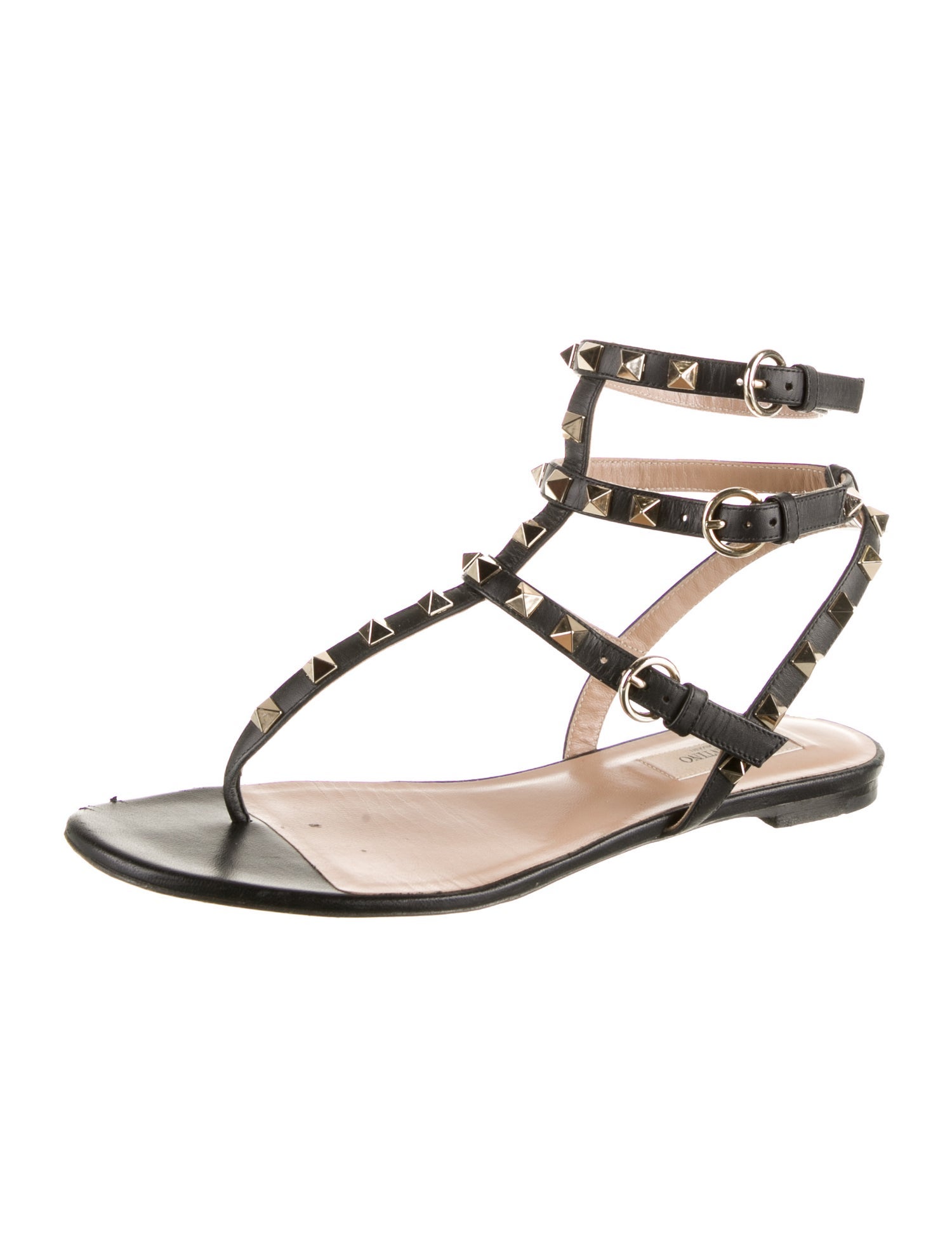 Valentino Rockstud Accents Leather Gladiator Sandals - Black Sandals ...