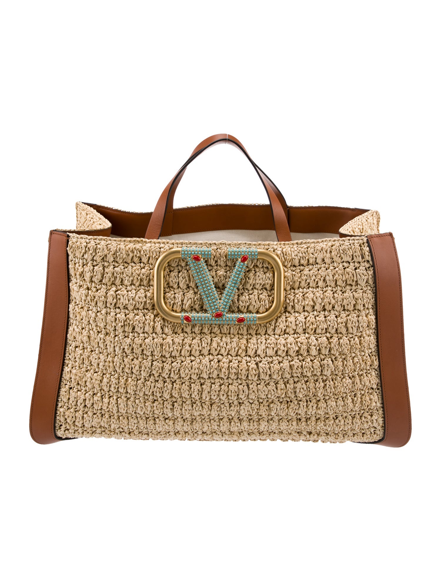 Valentino Raffia Leather-Trimmed Tote Bag - Neutrals Totes, Handbags ...