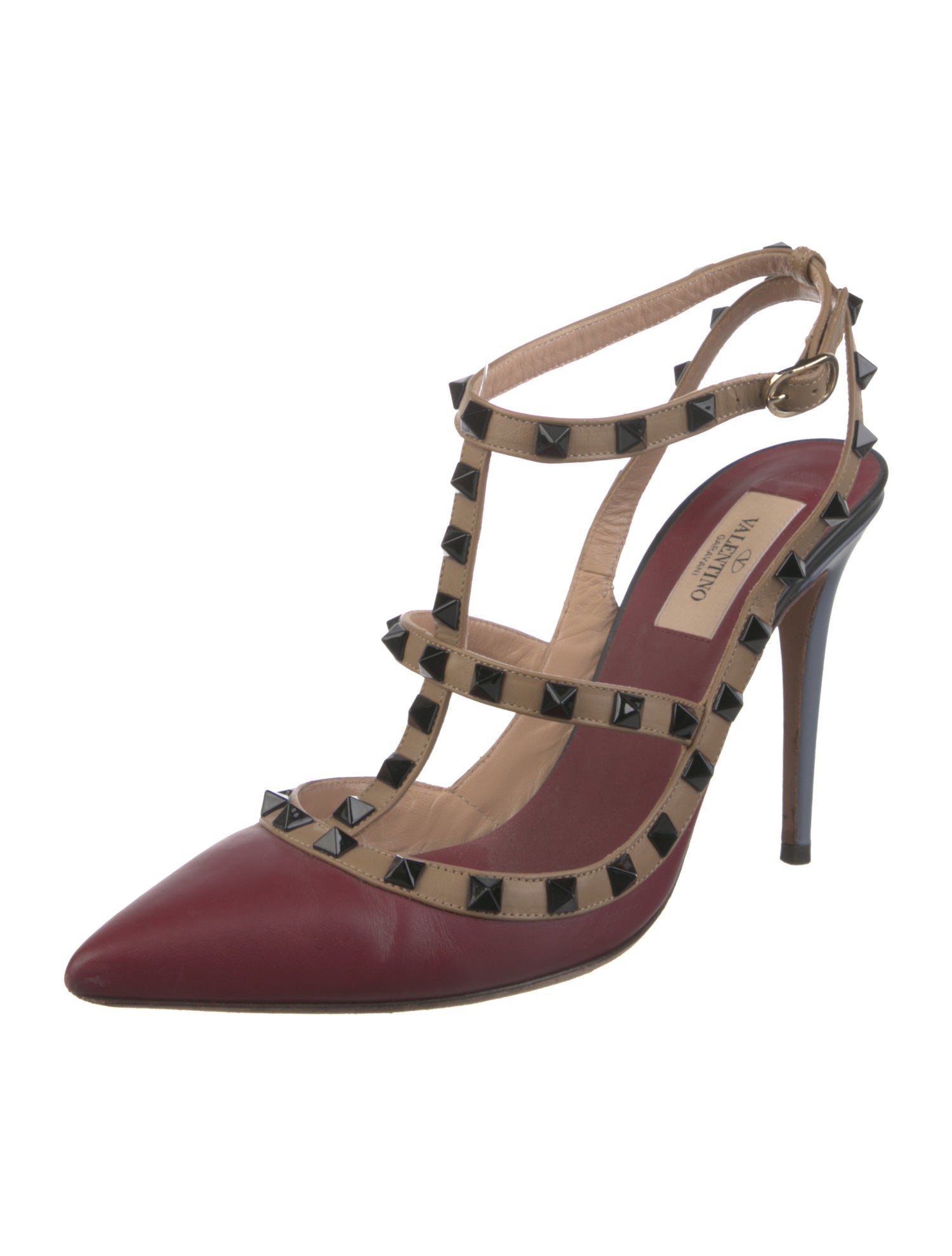 Valentino Rockstud Accents Leather T-Strap Pumps - Blue Pumps, Shoes ...
