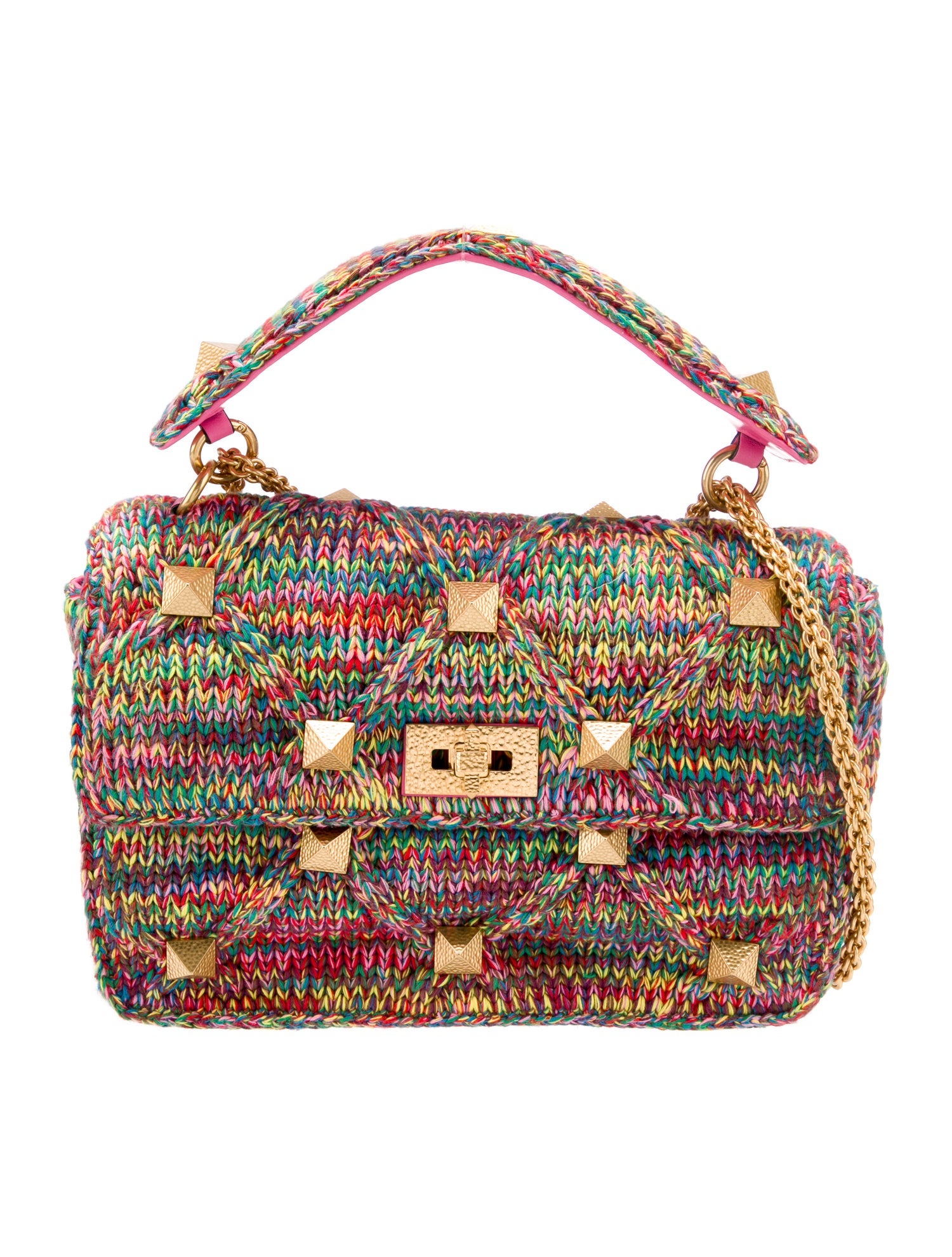 Valentino Large Crochet Roman Stud Handle Bag - Pink Handle Bags ...