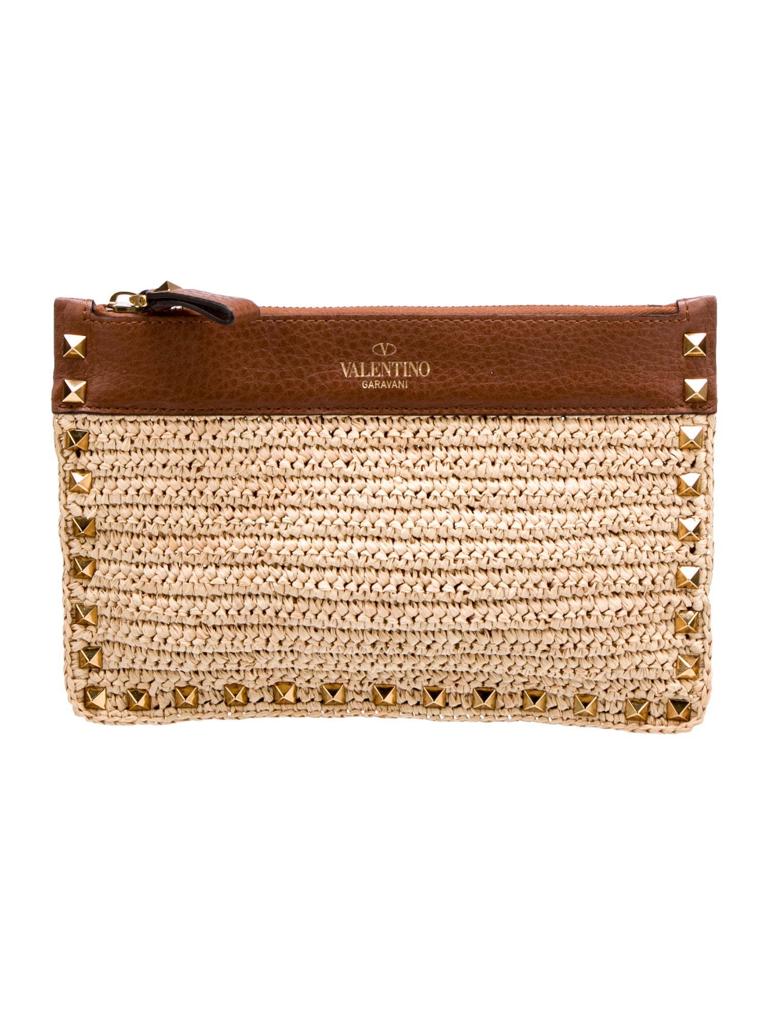 Valentino Raffia Rockstud Clutch Bag - Brown Clutches, Handbags ...