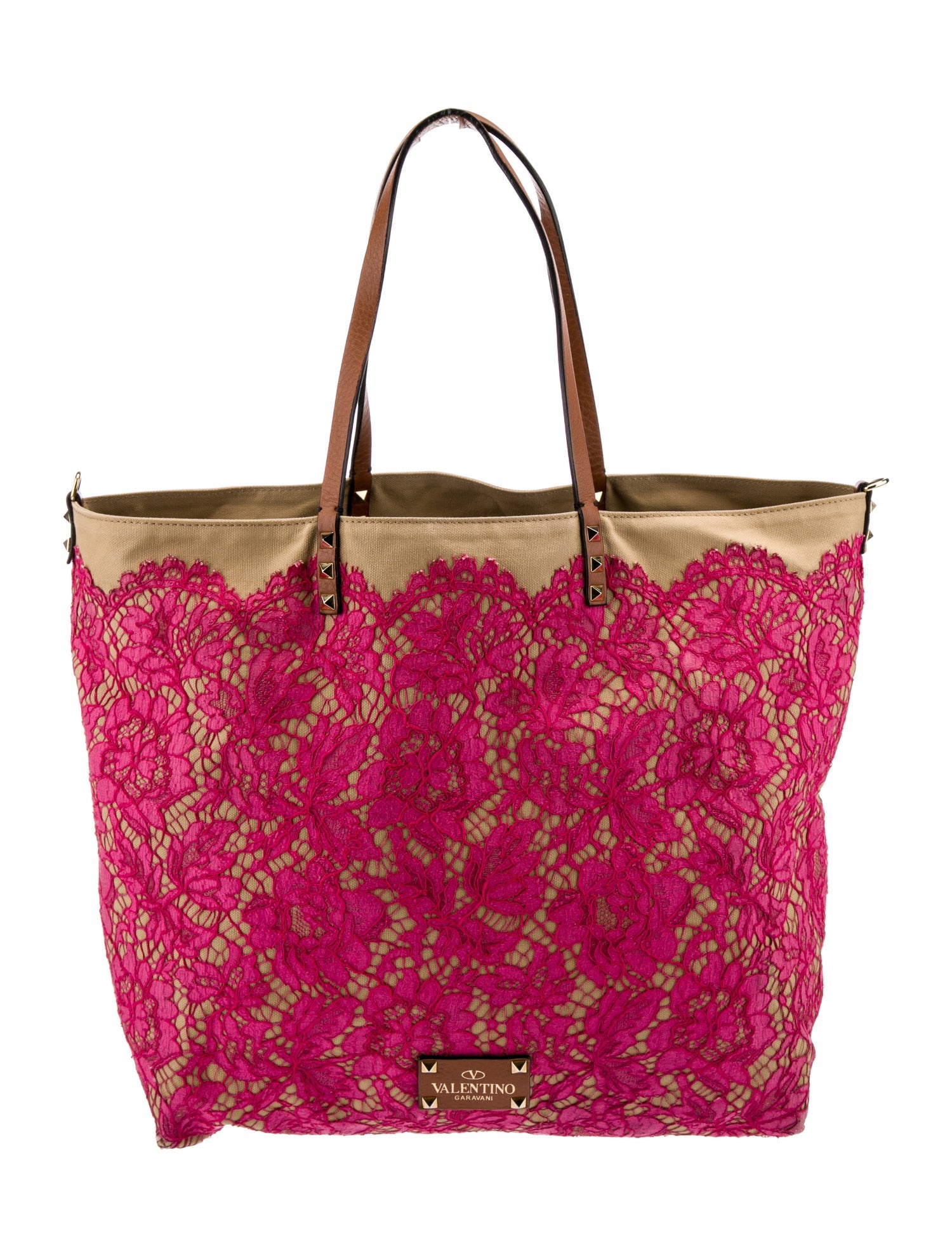 Valentino Glam Lace Rockstud Tote - Pink Totes, Handbags - VAL411985 ...