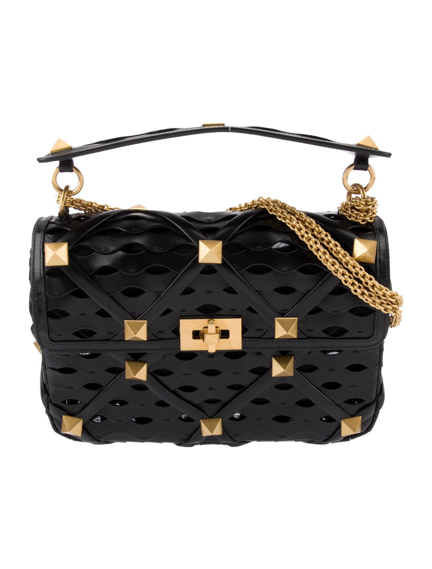 Valentino Large Roman Stud Wave Bag - Black Handle Bags, Handbags - VAL413235 | The RealReal