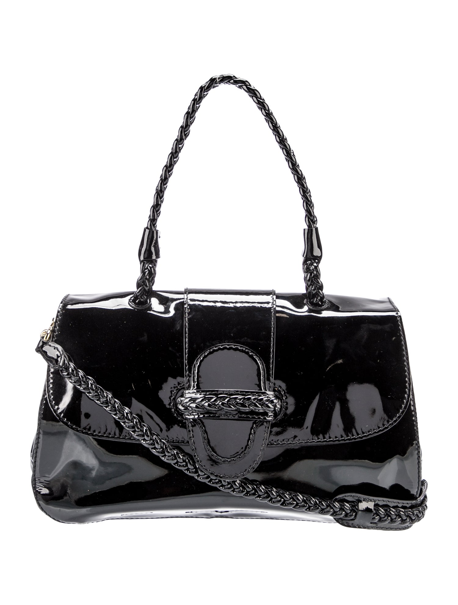 Valentino Patent Leather Braided Handle Bag - Black Handle Bags ...
