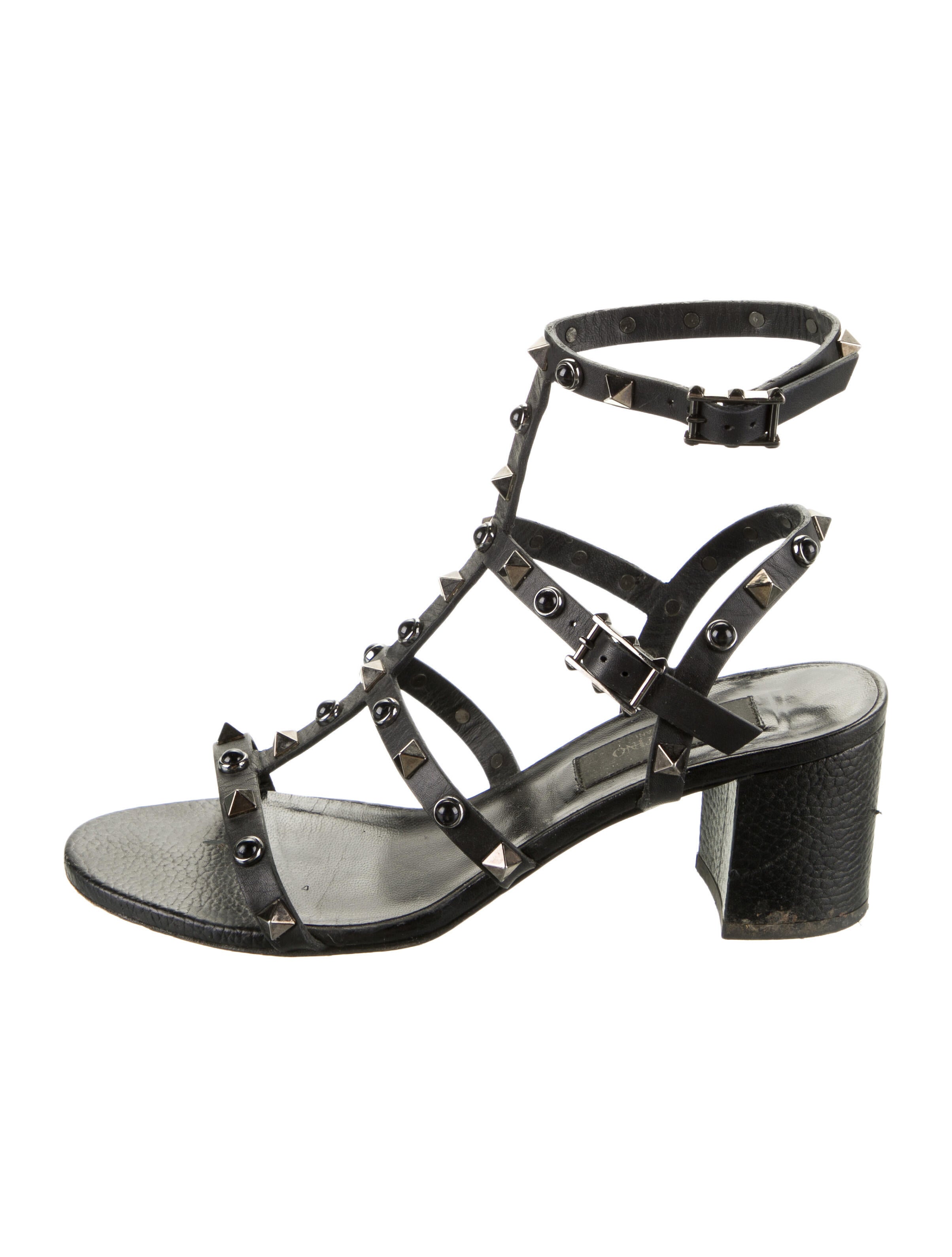 Valentino Rockstud Accents Leather Gladiator Sandals - Black Sandals ...