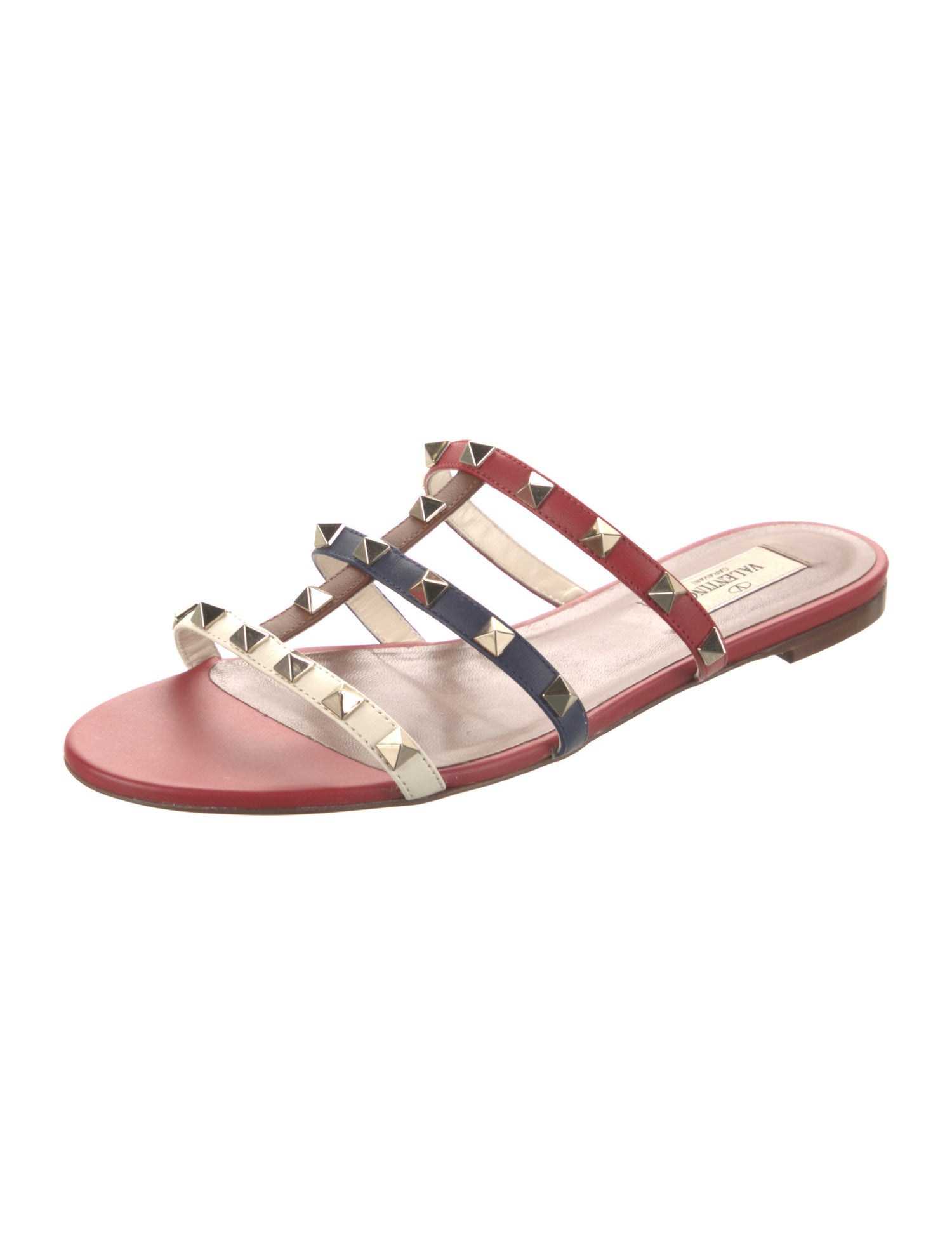 Valentino Rockstud Accents Leather T-Strap Sandals - Neutrals Sandals ...