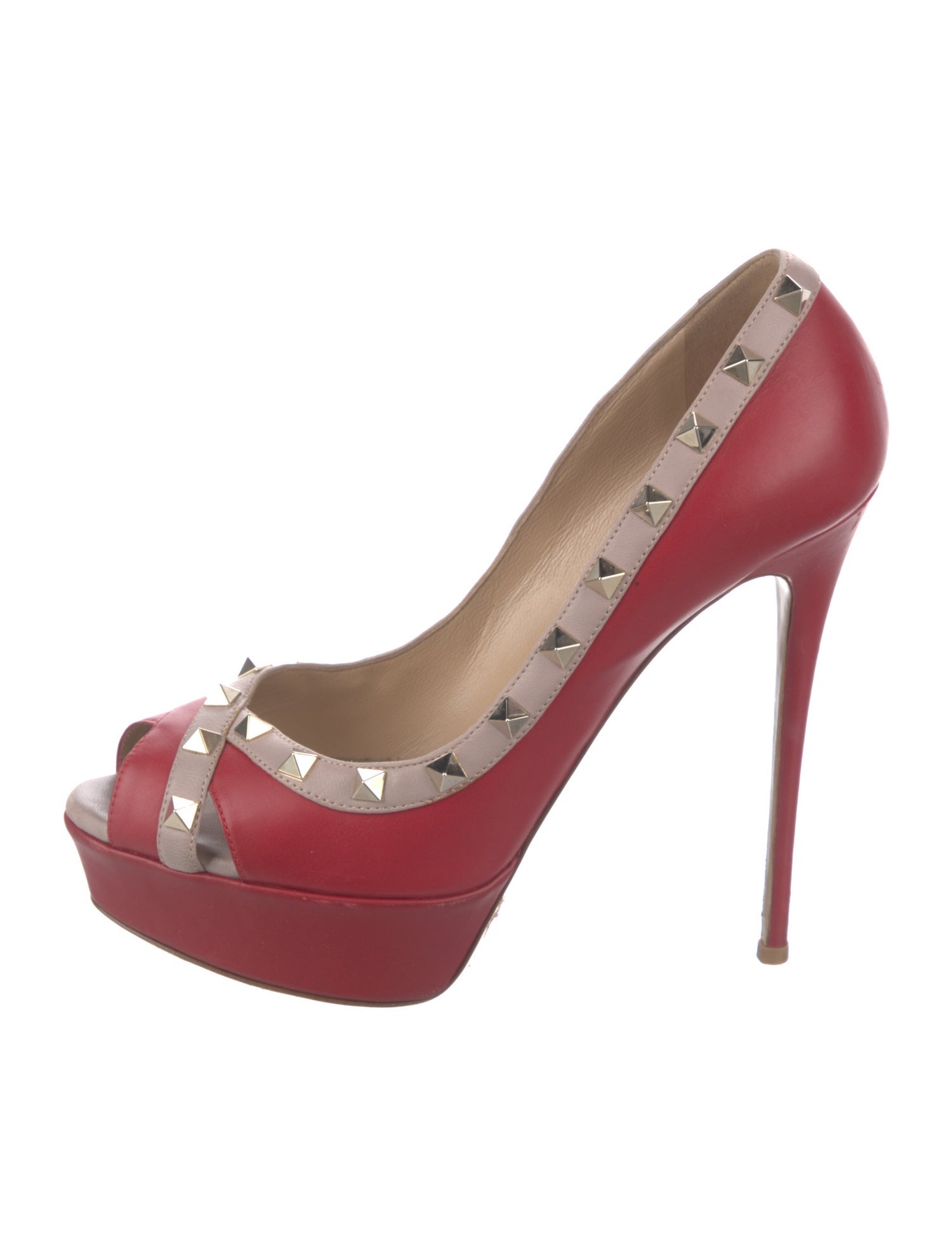 Valentino Rockstud Accents Leather Pumps - Red Pumps, Shoes - VAL424399 ...