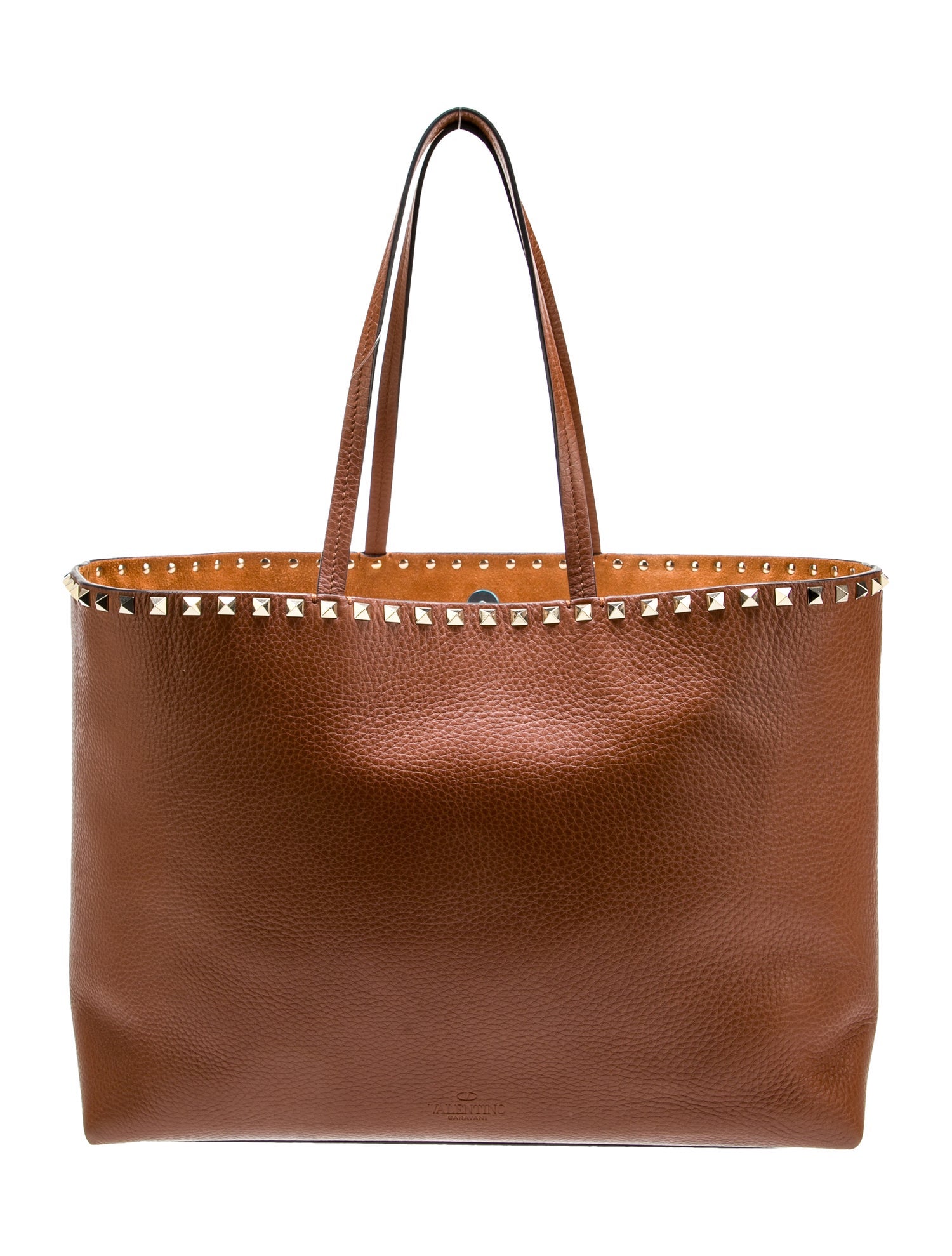 Valentino Studded Leather Tote Bag - Brown Totes, Handbags - VAL427158 ...