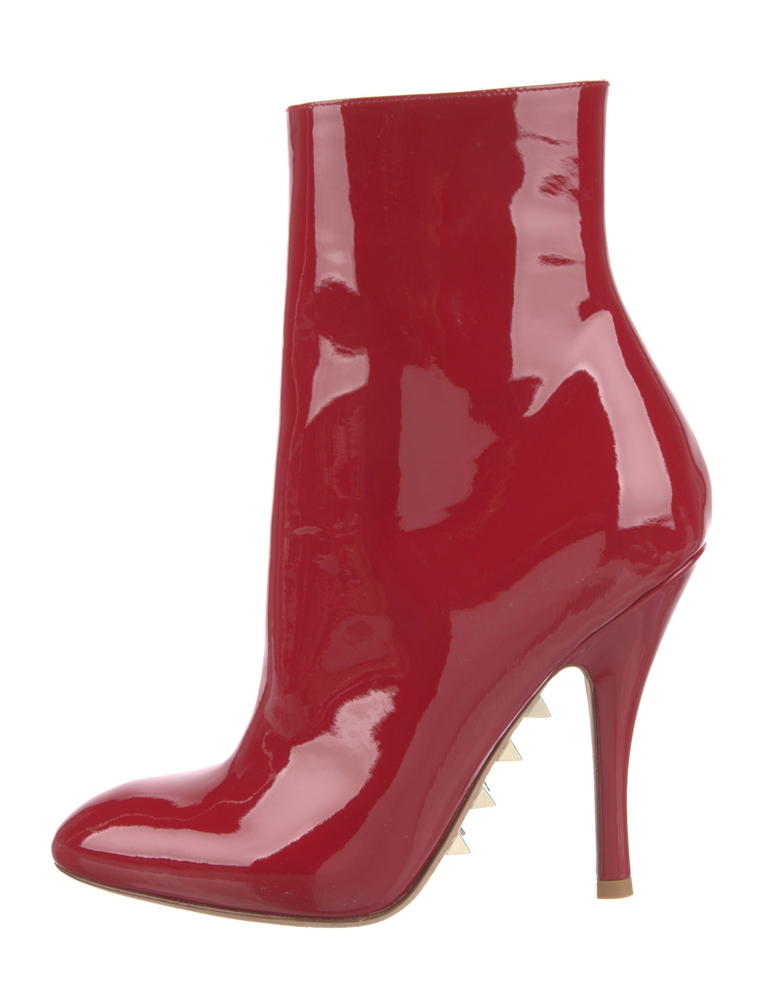 Valentino Rockstud Accents Patent Leather Boots - Red Boots, Shoes ...