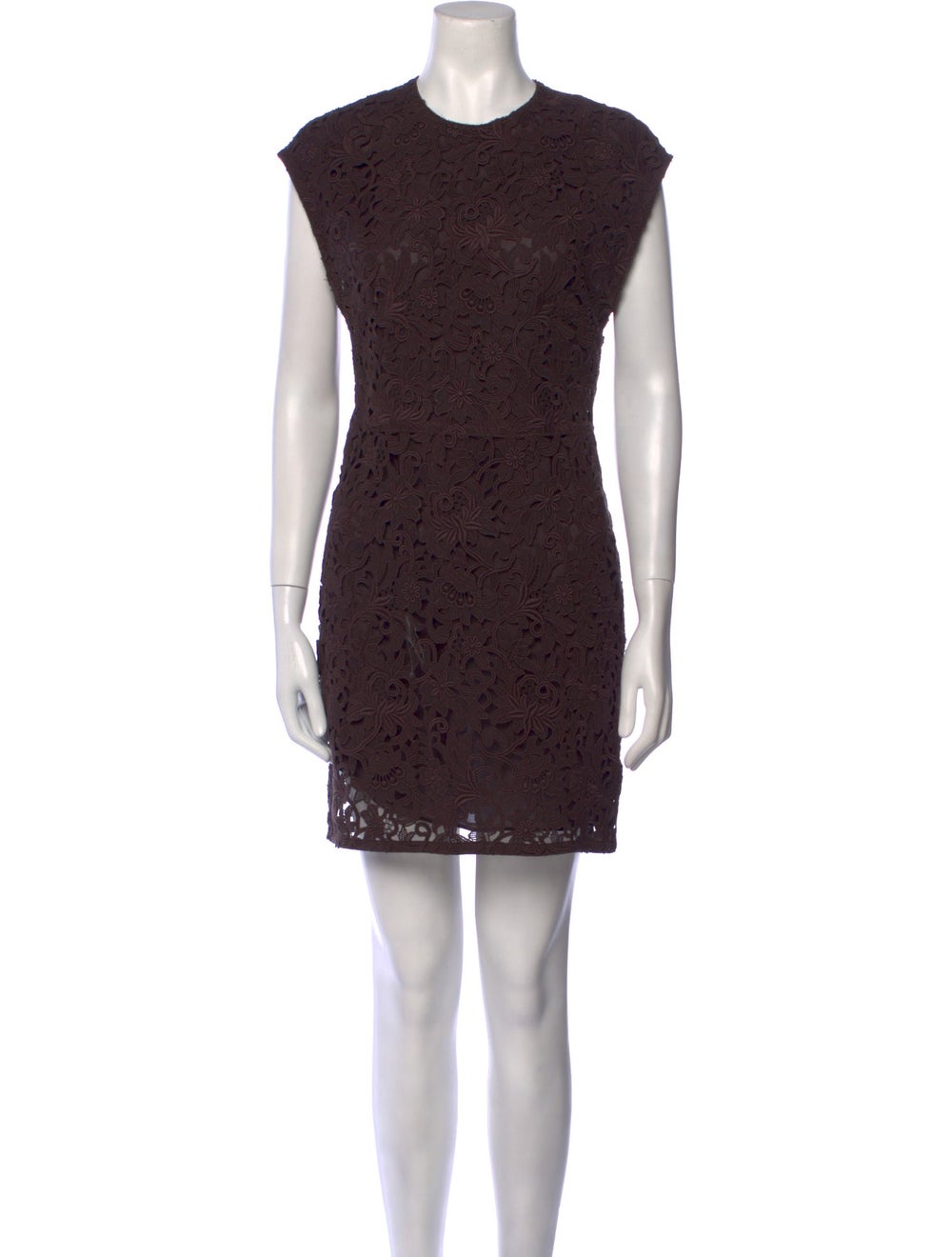 Valentino Sheath Dress Brown Lace Pattern Short Sleeve - Gem