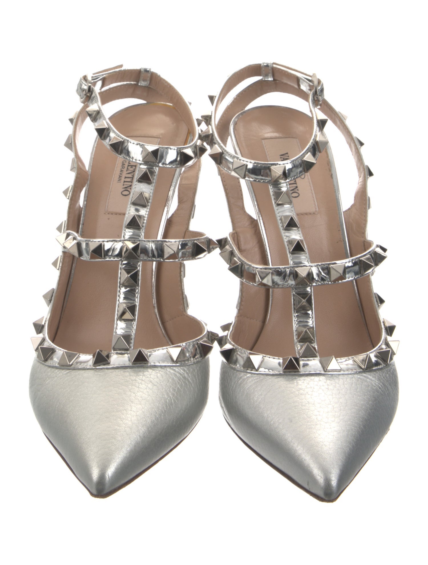 Valentino Rockstud Accents Leather T-Strap Pumps - Metallic Pumps ...