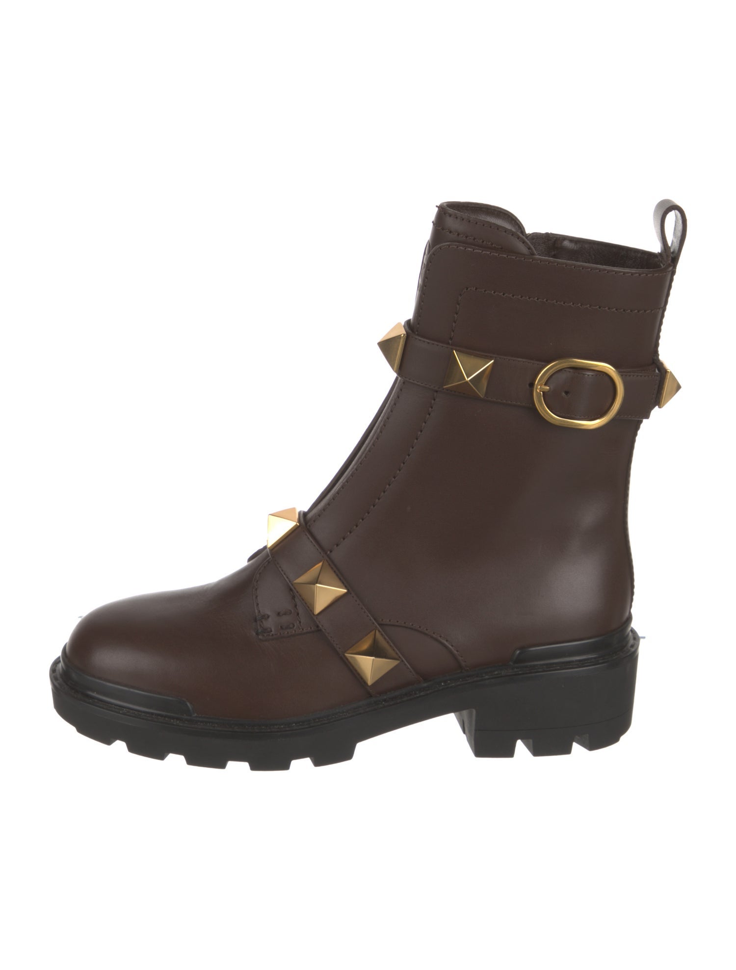Valentino Rockstud Accents Leather Combat Boots - Brown Boots, Shoes ...