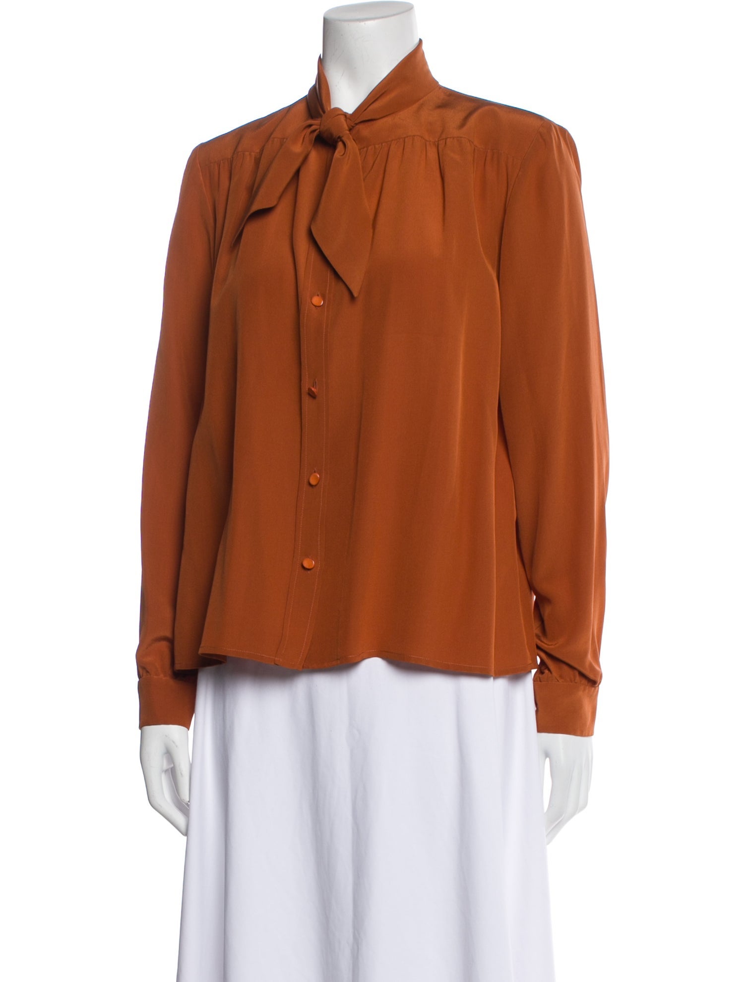 Valentino Vintage Mock Neck Button-Up Top - Brown Tops, Clothing ...