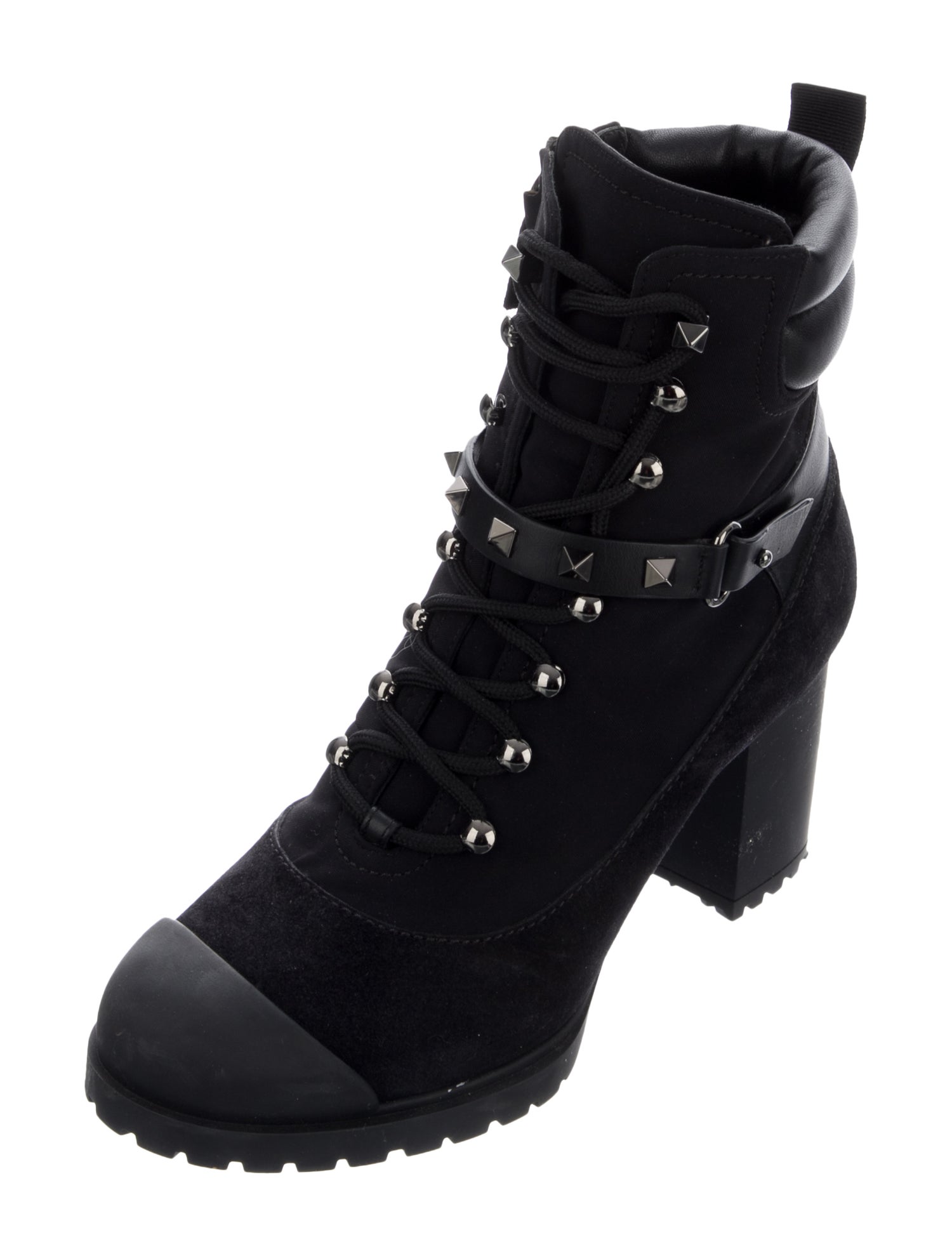 Valentino Rockstud Accents Suede Combat Boots - Black Boots, Shoes ...