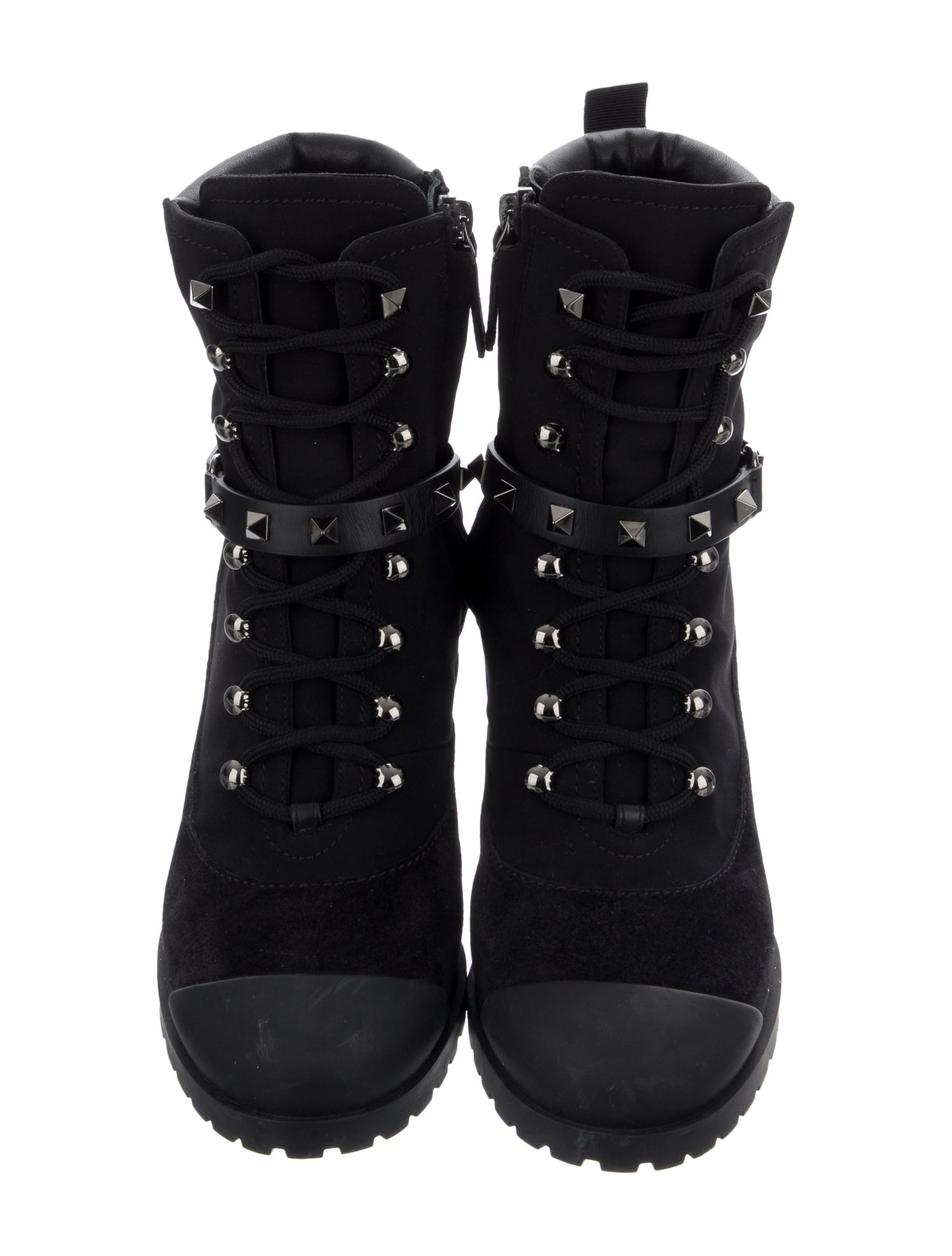 Valentino Rockstud Accents Suede Combat Boots - Black Boots, Shoes ...