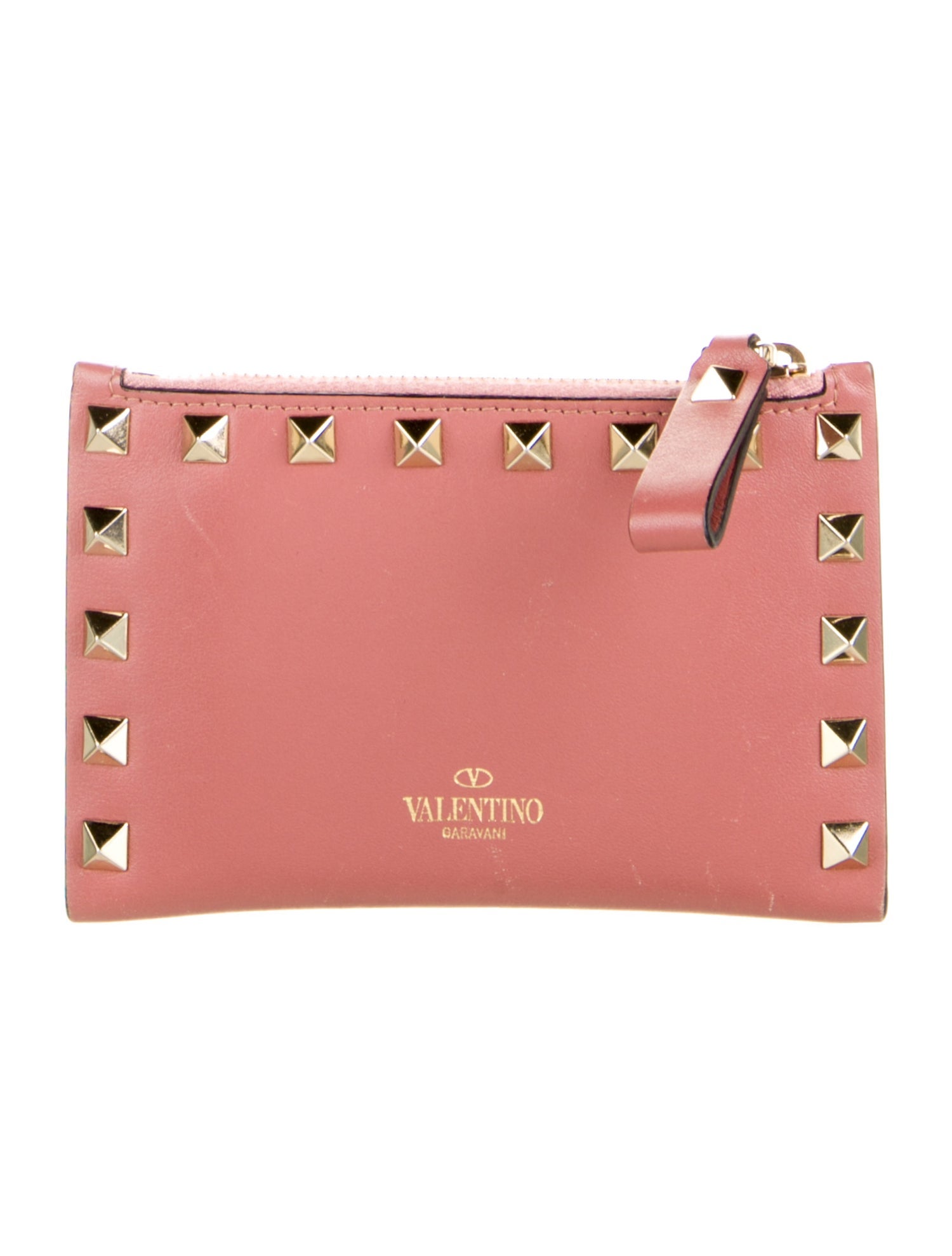 Valentino Rockstud Accents Leather Compact Wallet - Pink Wallets ...