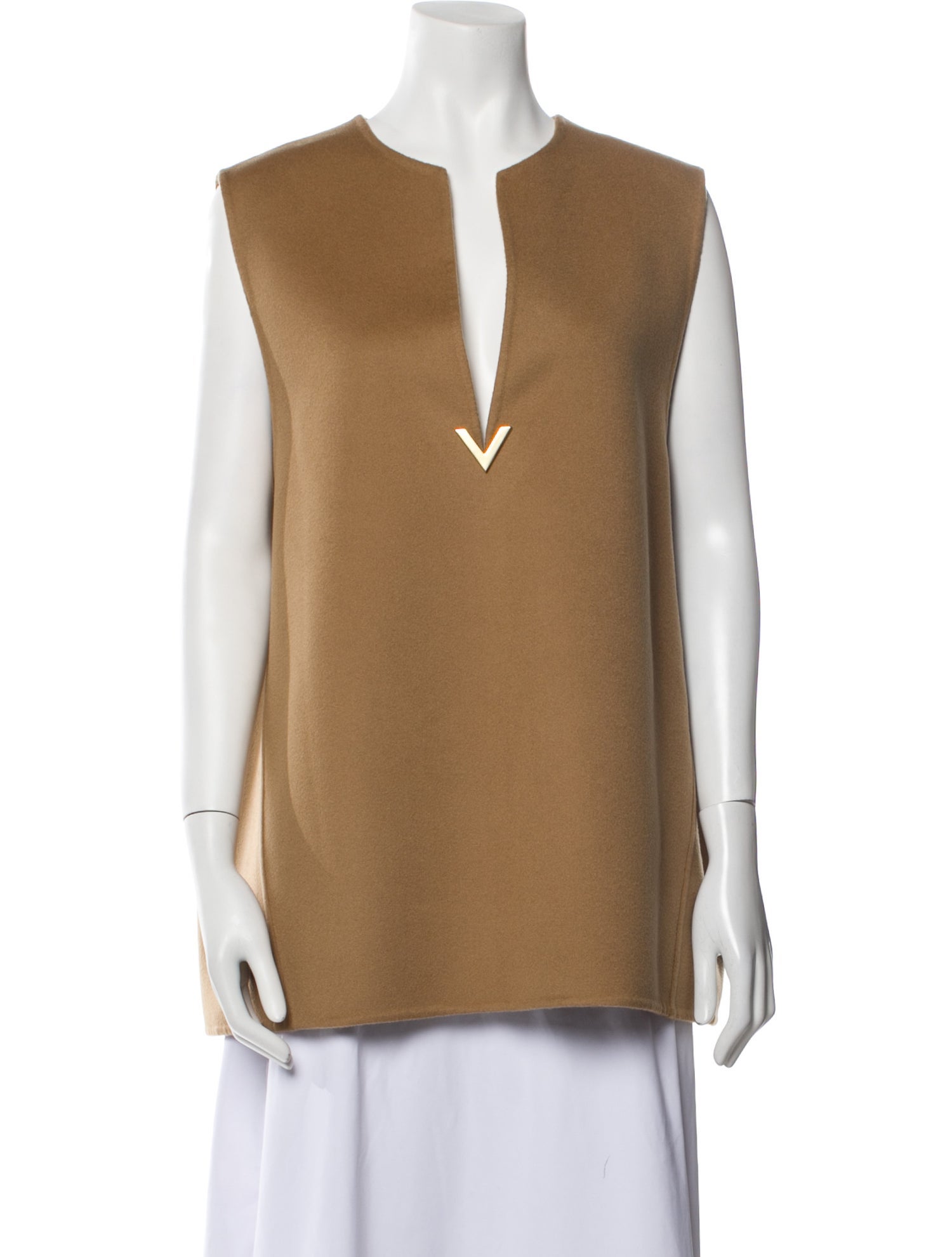 Valentino Virgin Wool Plunge Neckline Top w/ Tags - Neutrals Tops ...
