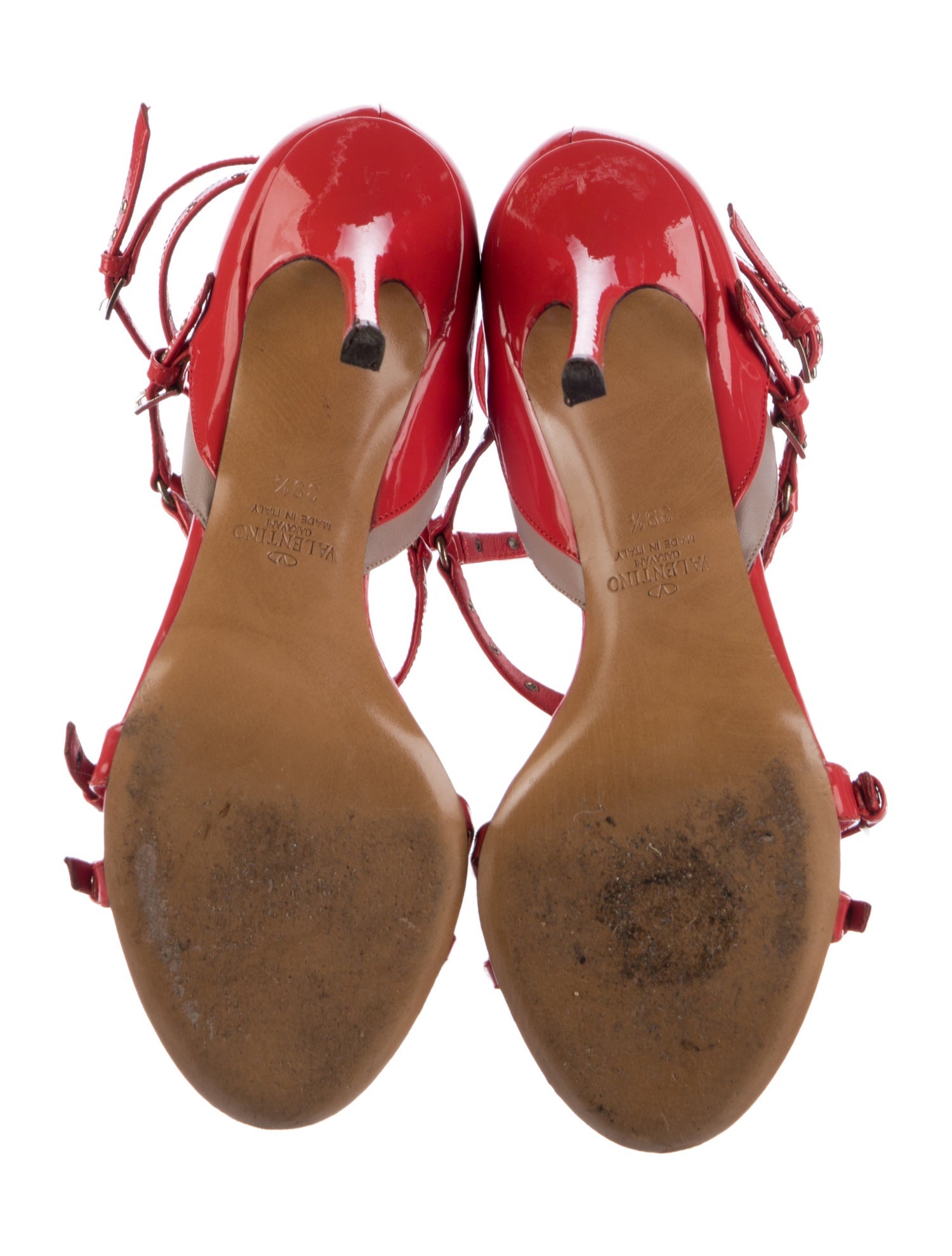 Valentino Patent Leather Studded Accents T-Strap Sandals - Pink Sandals ...
