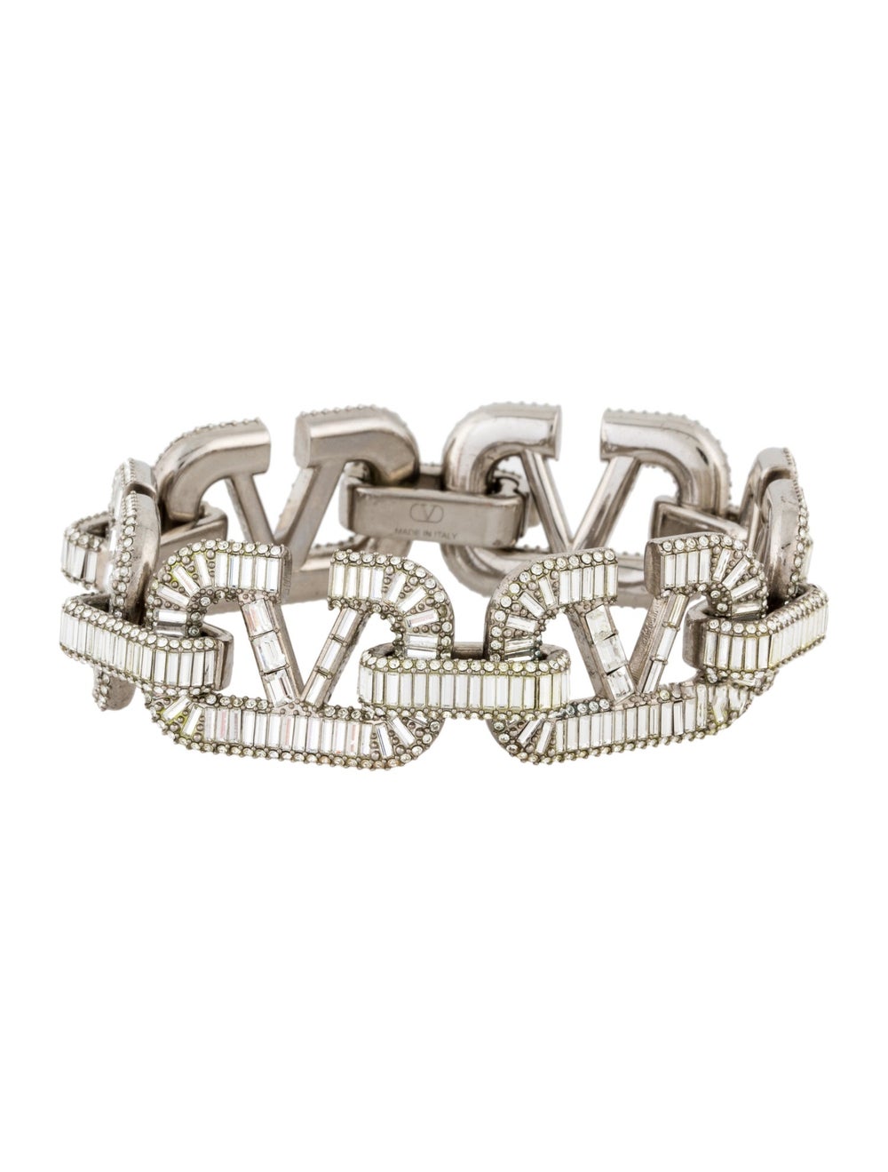 Valentino Crystal "V" Logo Link Bracelet - Silver-Tone Metal Link ...