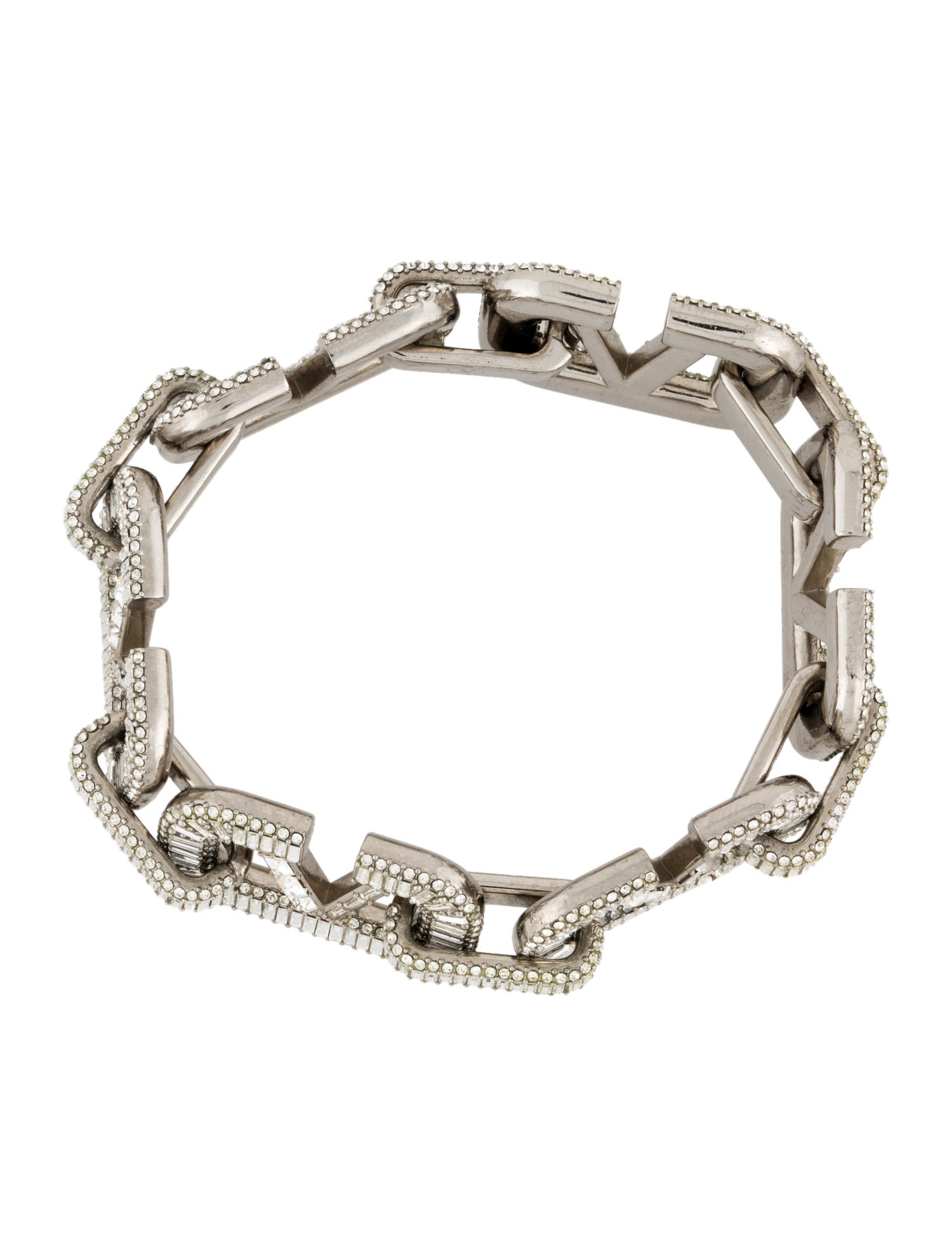 Valentino Crystal "V" Logo Link Bracelet - Silver-Tone Metal Link ...